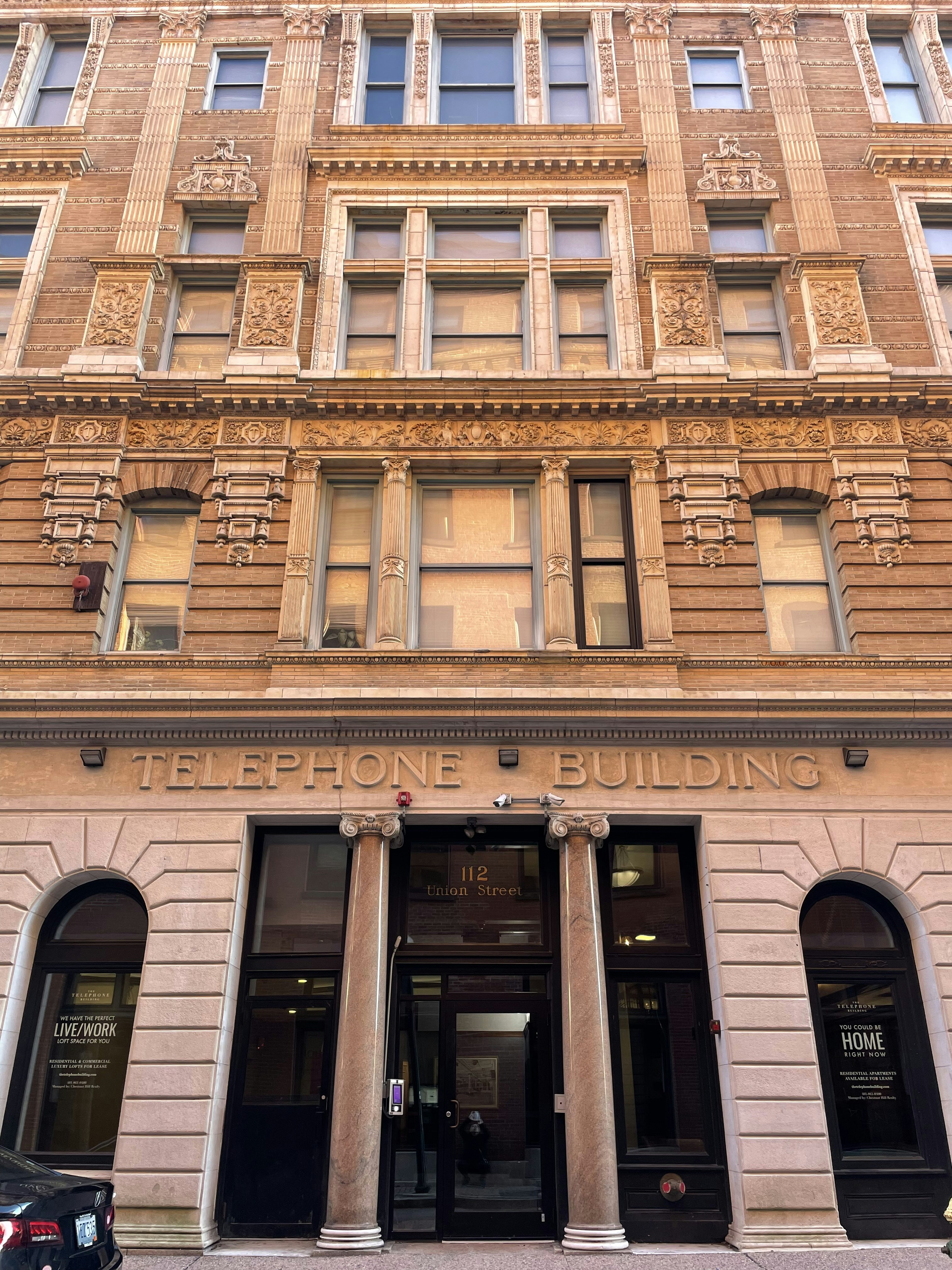 Terracotta Facade and Central Entrance of the Telephone Building