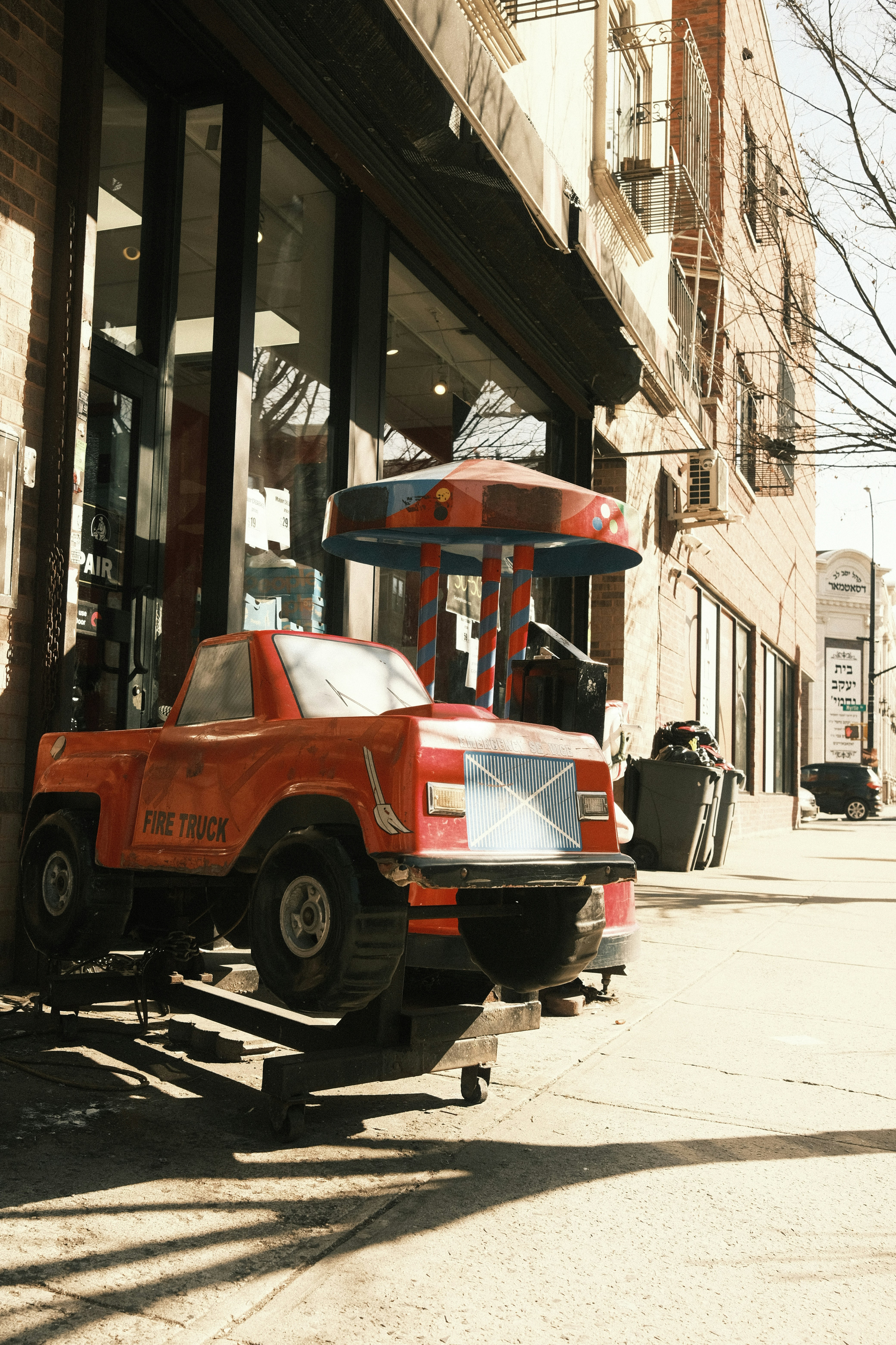 Red Fire Truck on a Sidewalk Miniature Stage