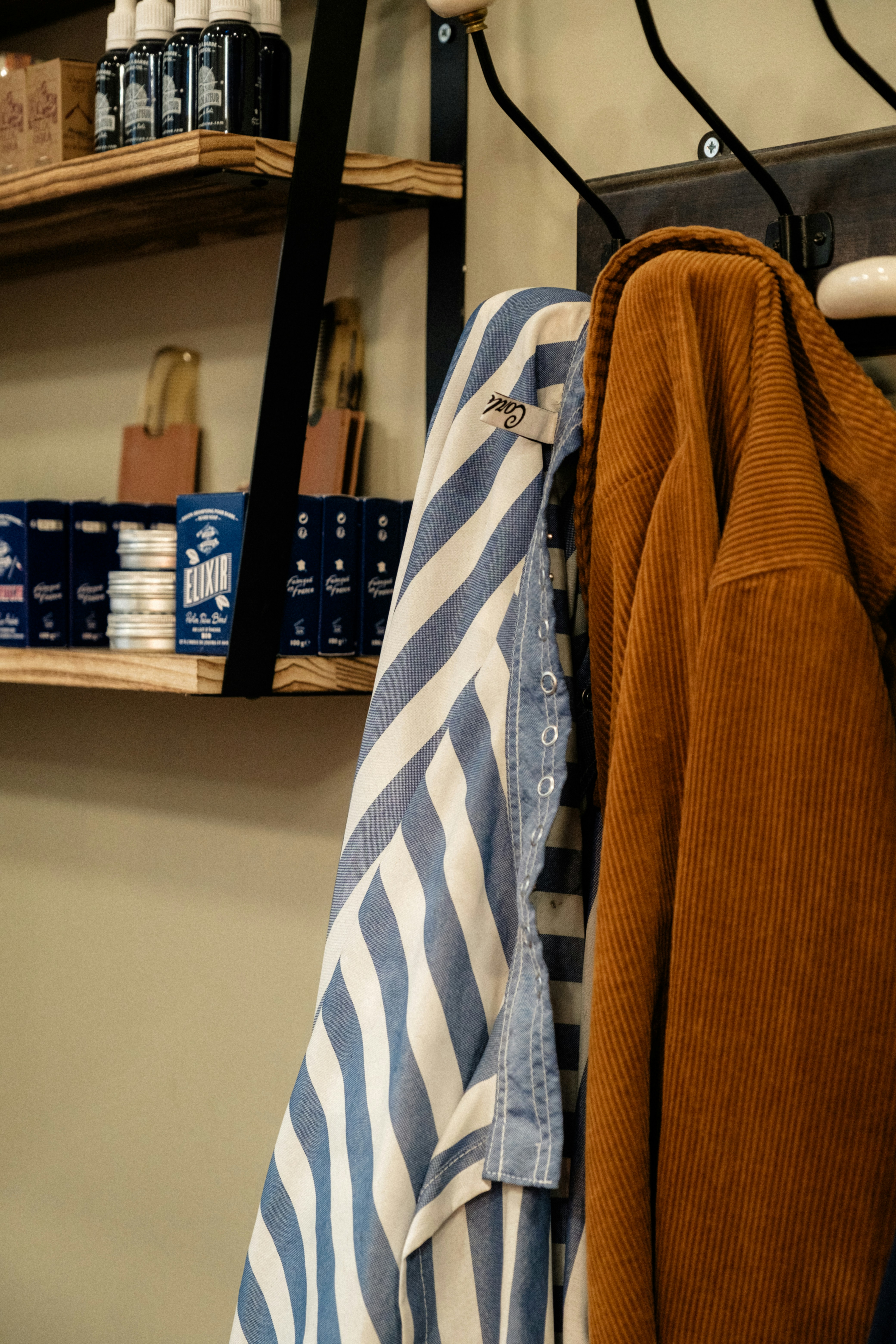 Stripes and Corduroy in a Quiet Boutique Nook