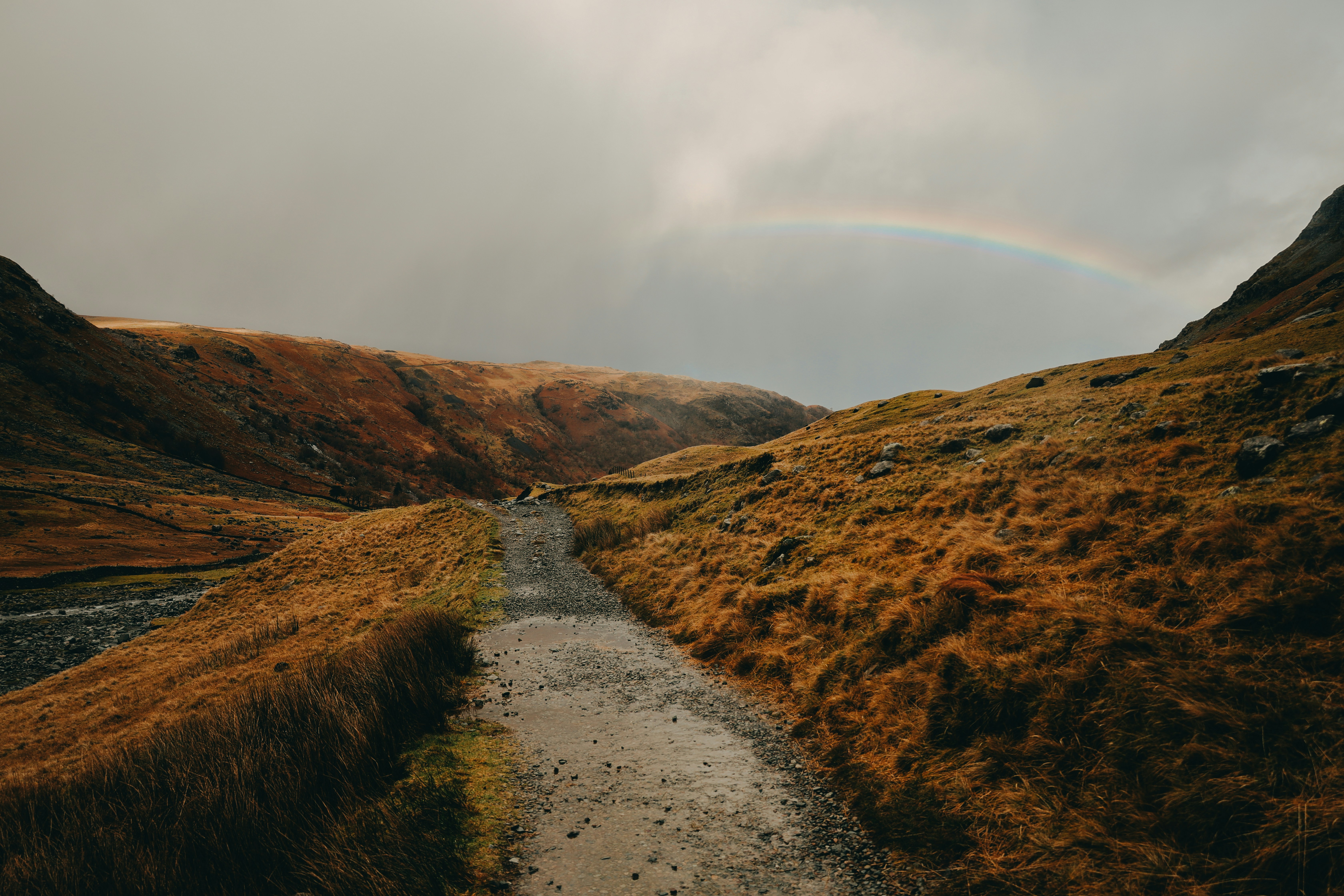 Foto Un camino que conduce a un arco iris en la distancia – Imagen ...