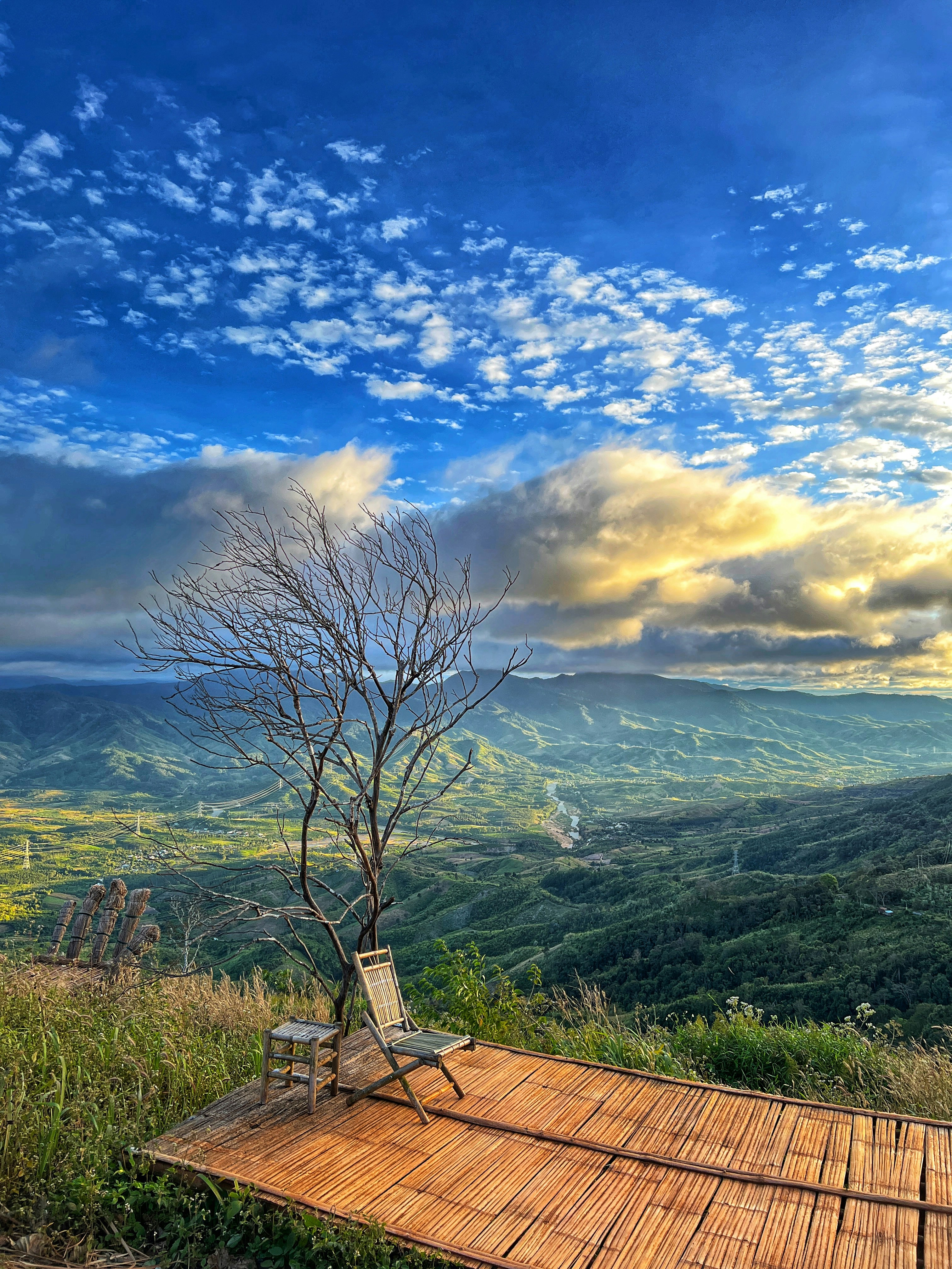 Bamboo Terrace Overlook with Distant Valleys