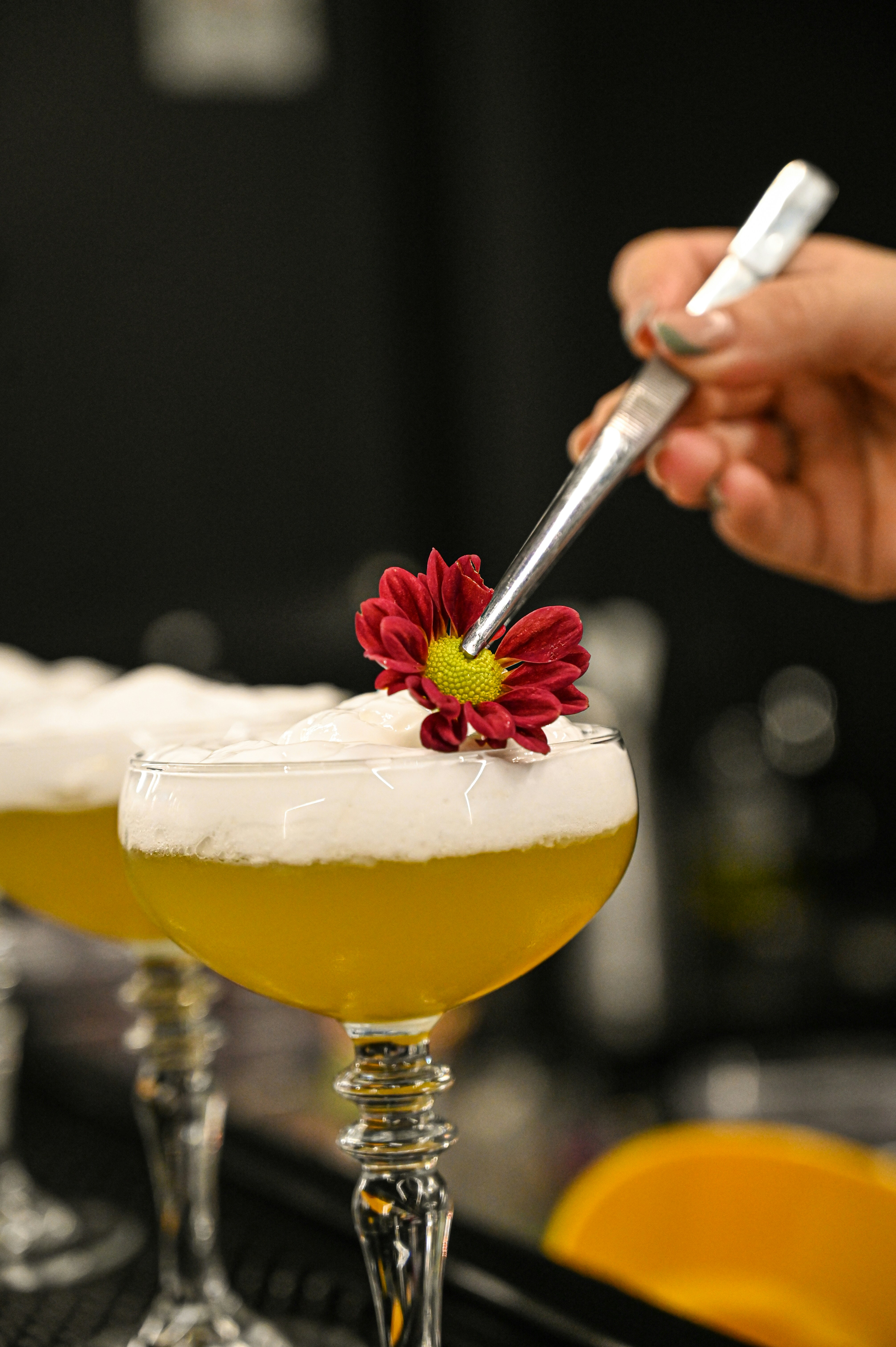 Crimson Bloom on Foam: Precision Garnish at the Bar