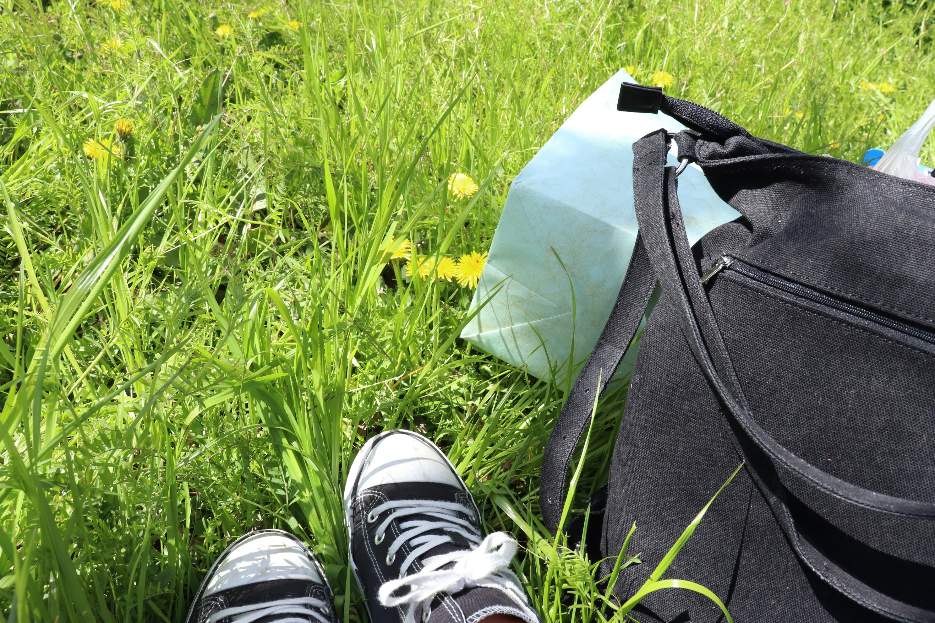 Footwear at the Meadow's Threshold: Sneakers and Gear in Sunlit Grass