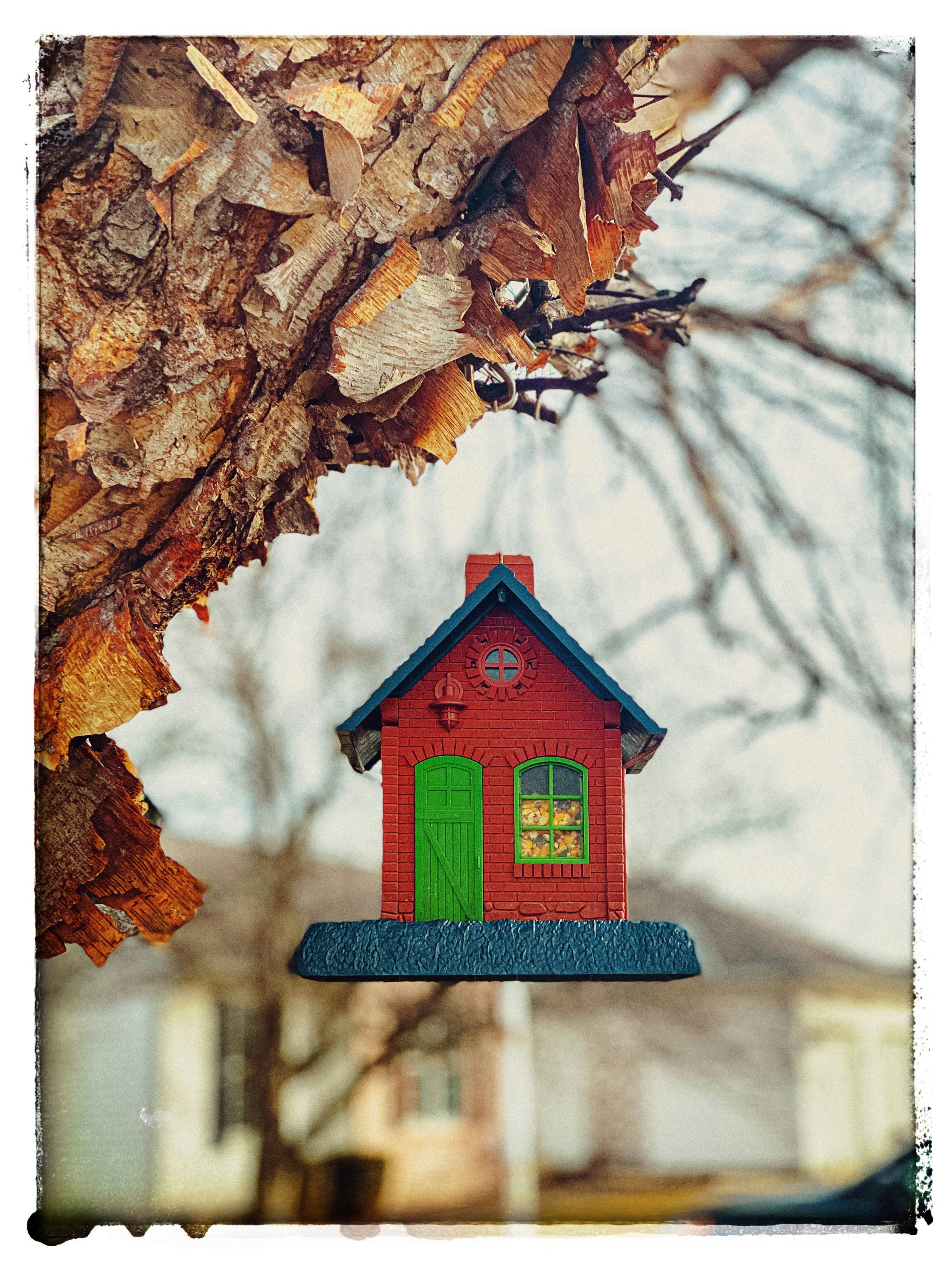 Miniature Red House under Autumn Eaves