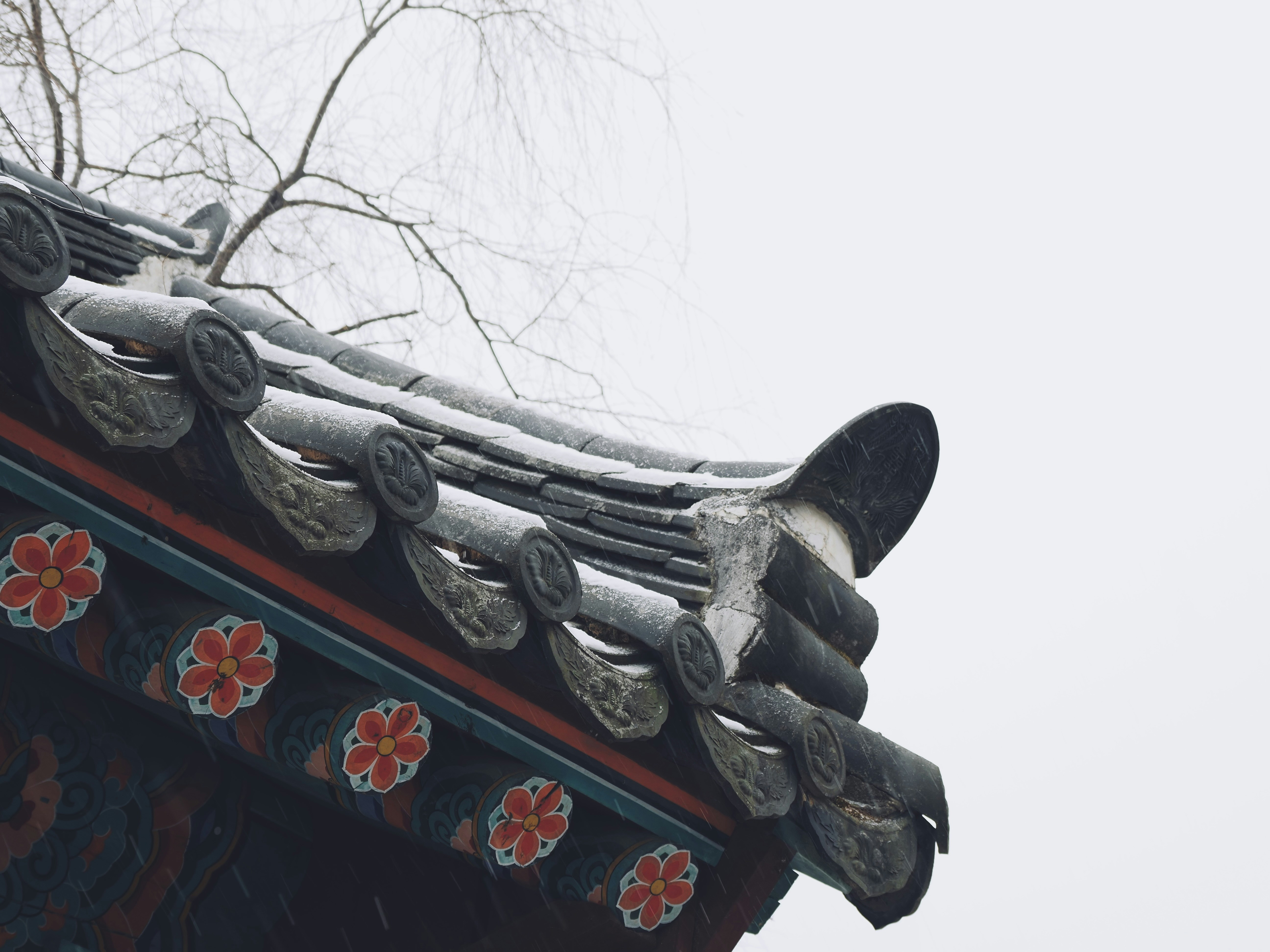 Decorative eaves in winter light