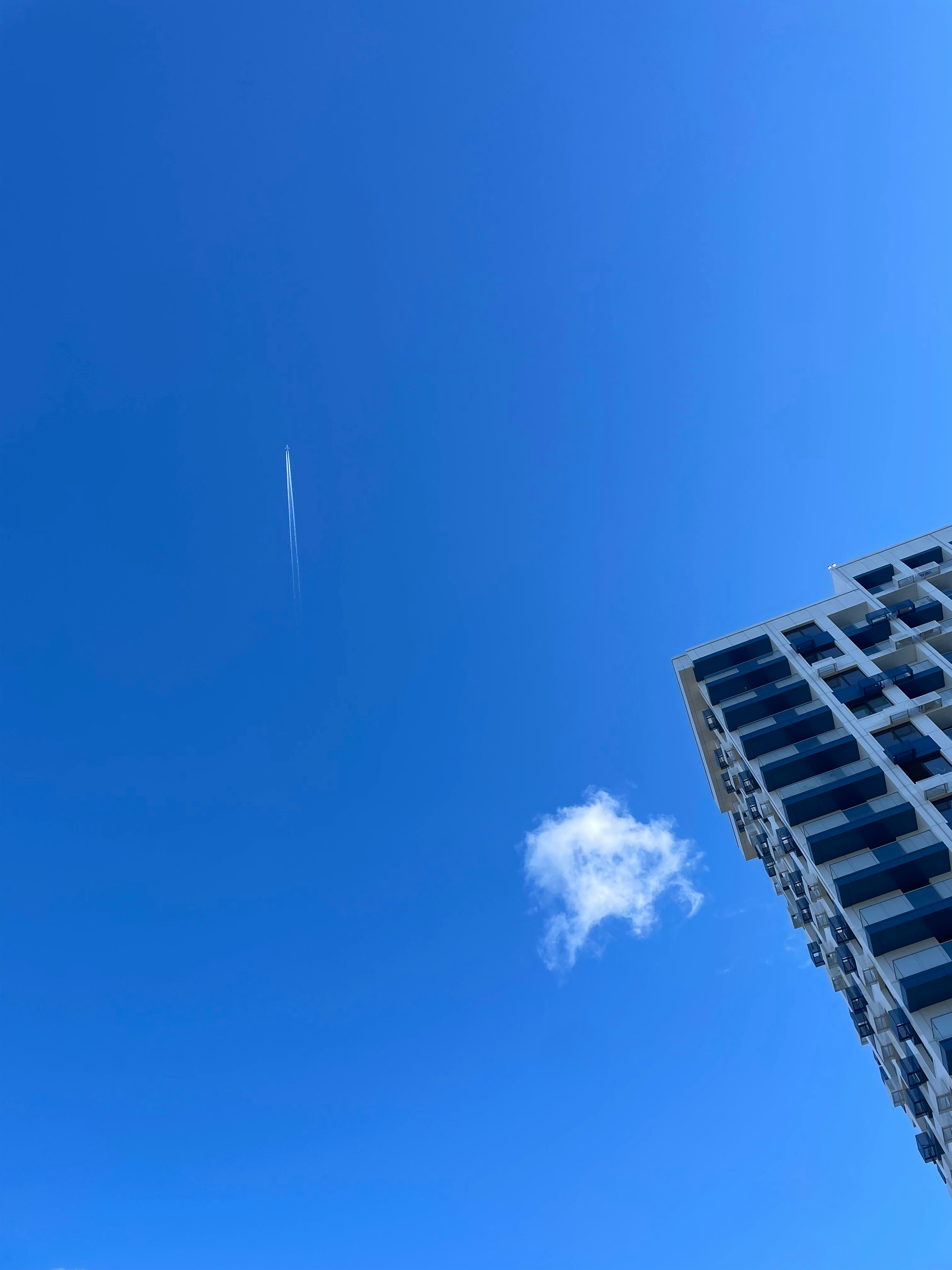 Contrail Needle: A Slender Trace over Azure Sky and a City Edge