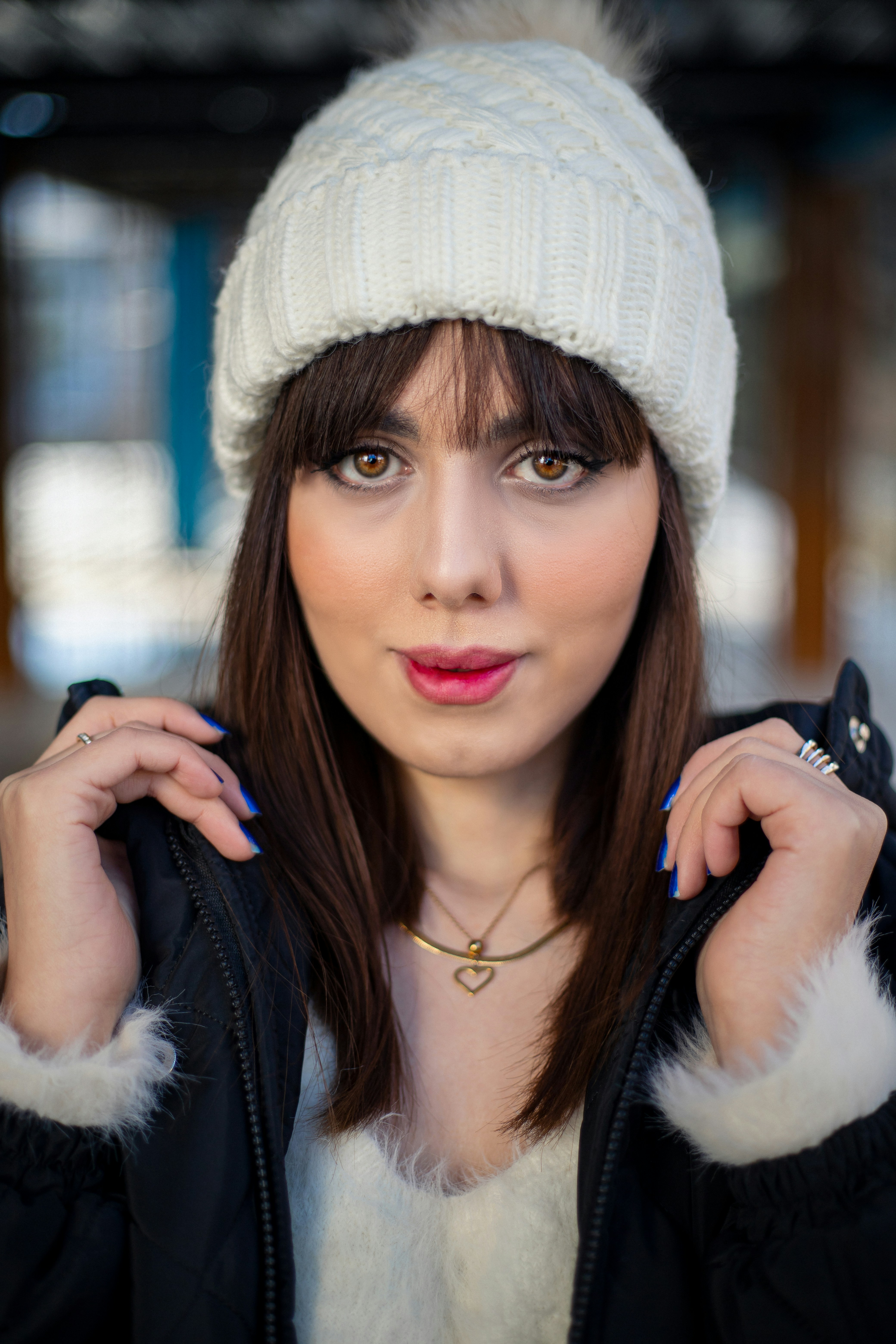 Cream Knit Confidence: Close-Up Winter Portrait