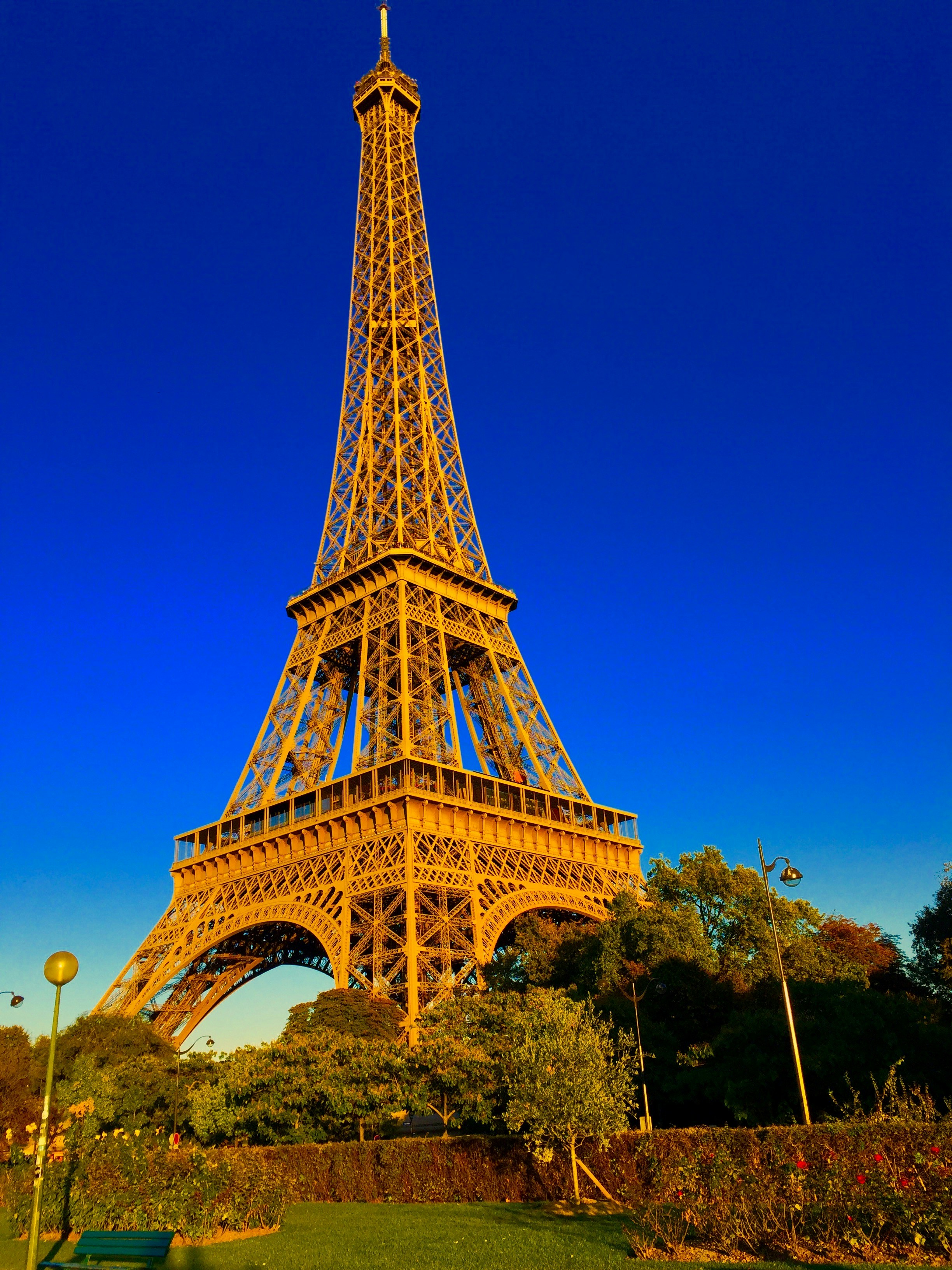 Golden Lattice Against a Cerulean Sky: The Eiffel Tower at Dusk