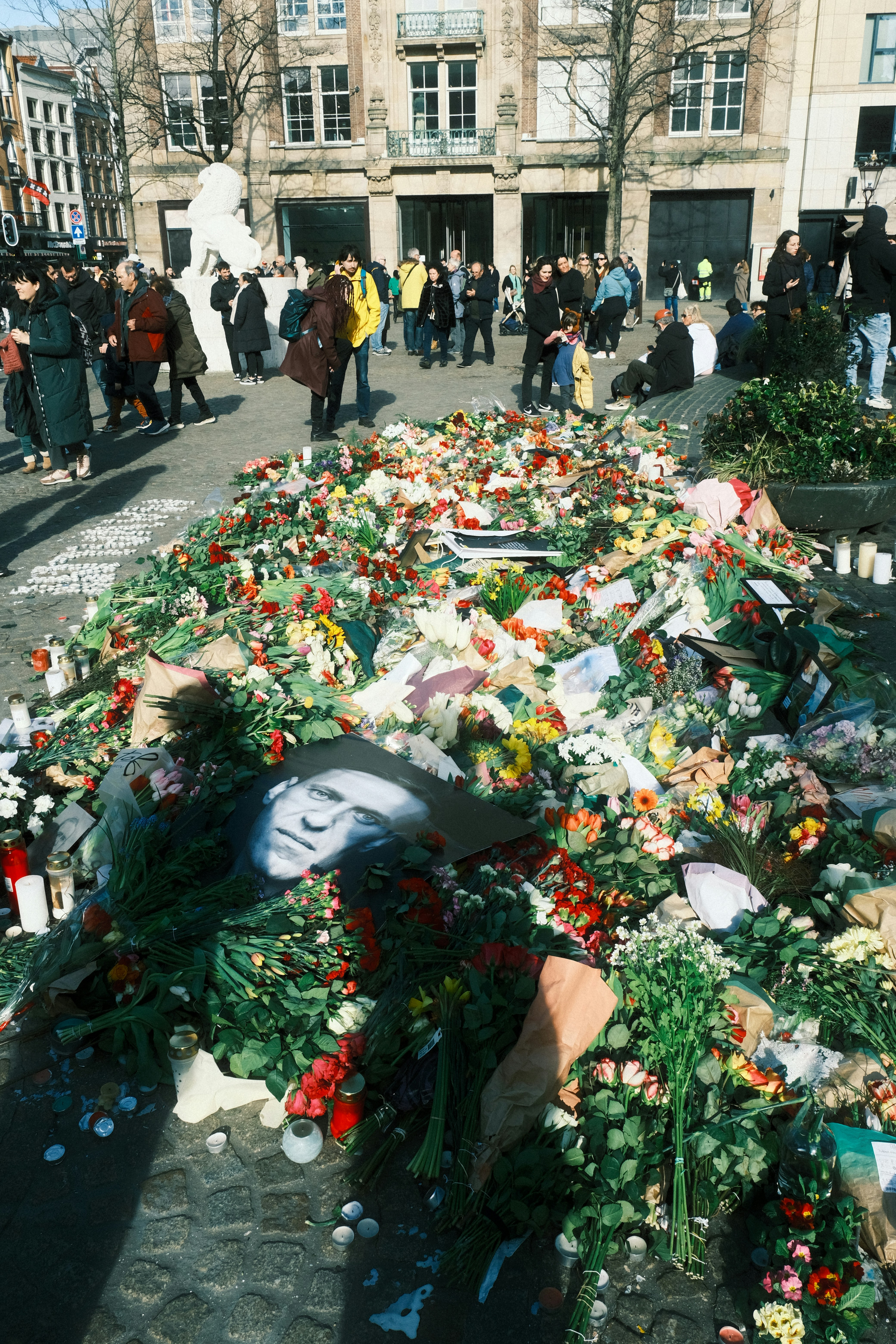 A Sea of Flowers and Remembrance in the City Square