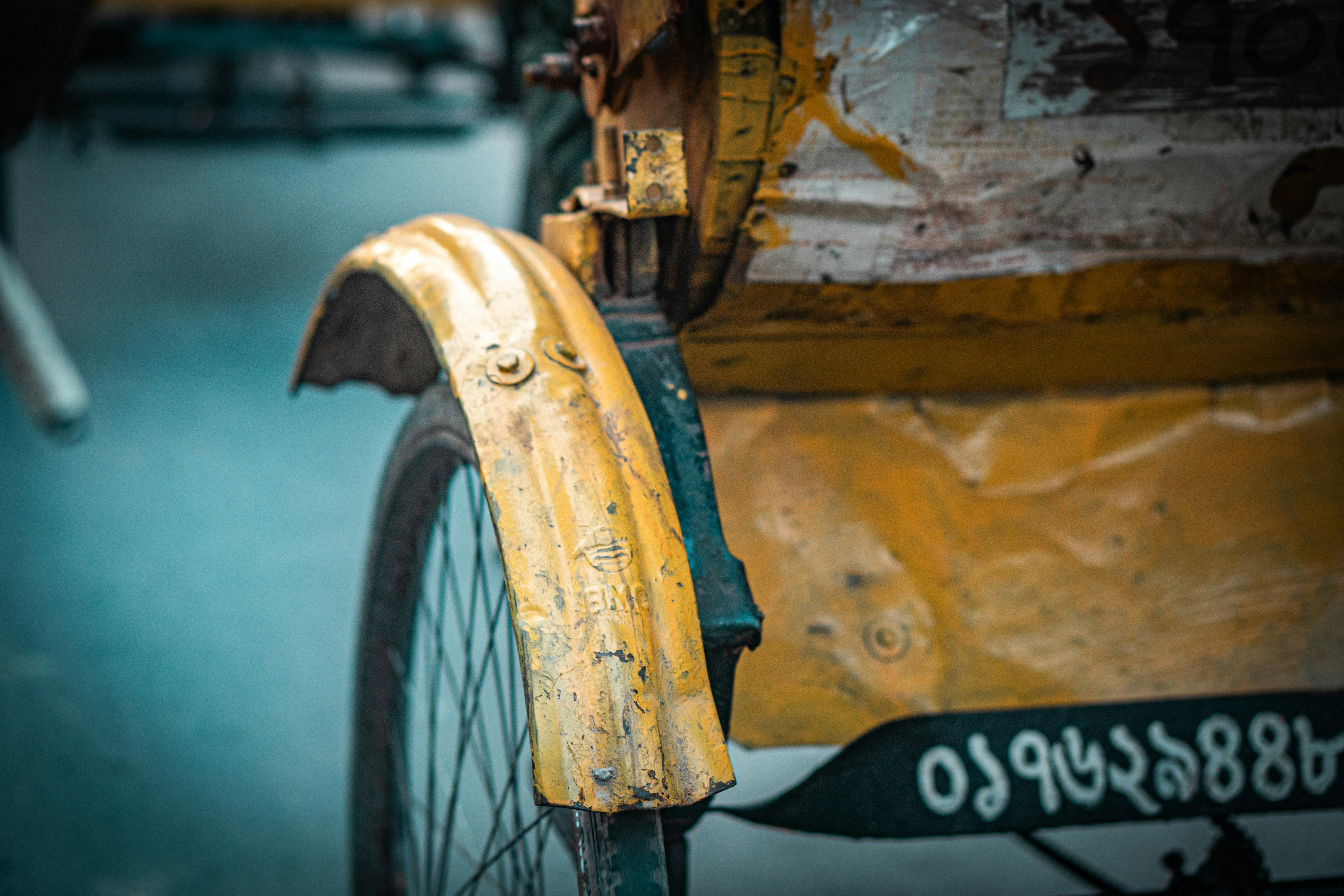 a close up of a bike with a banana attached to it