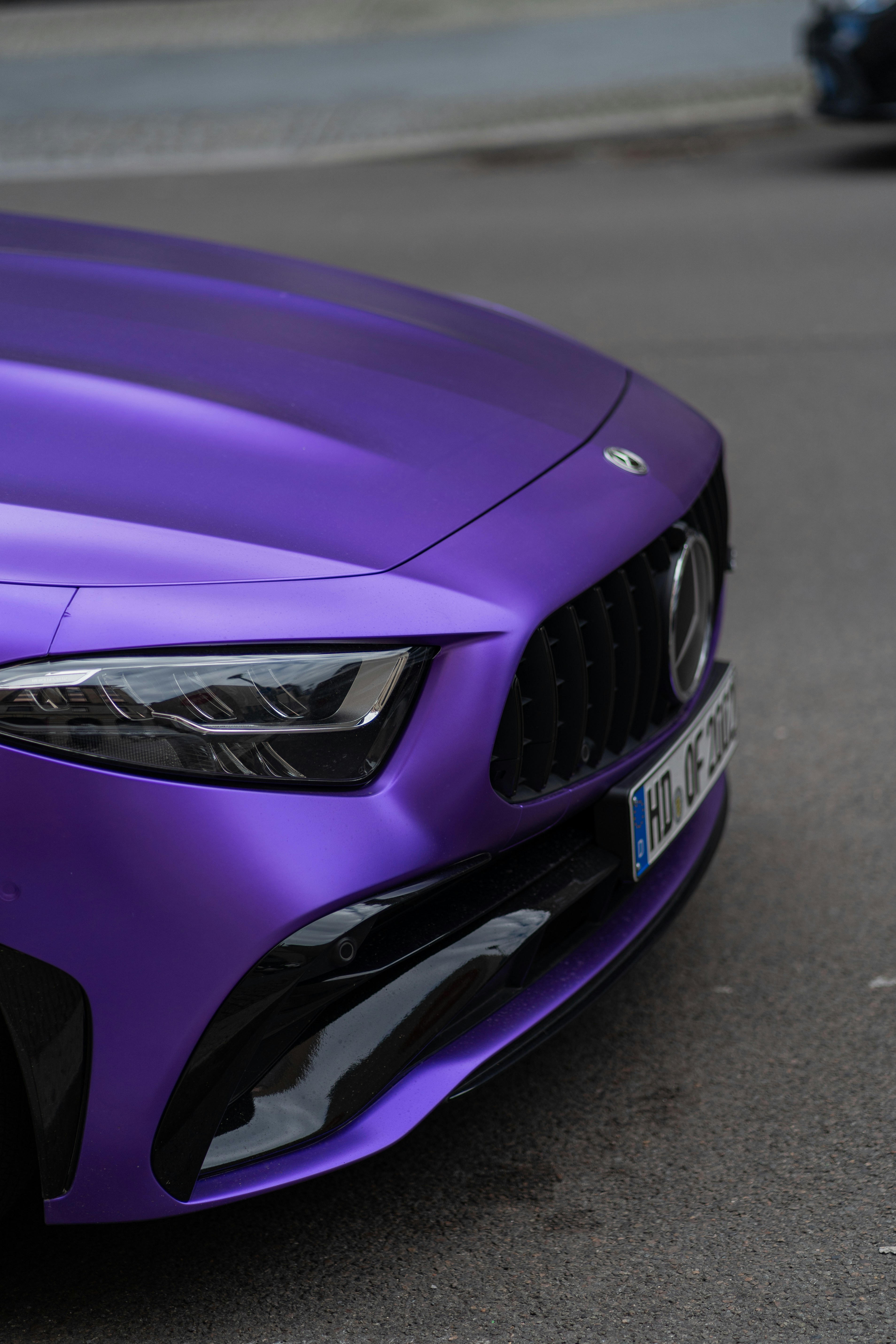 Matte Violet Thunder: Front-Quarter Focus on a Mercedes-Benz