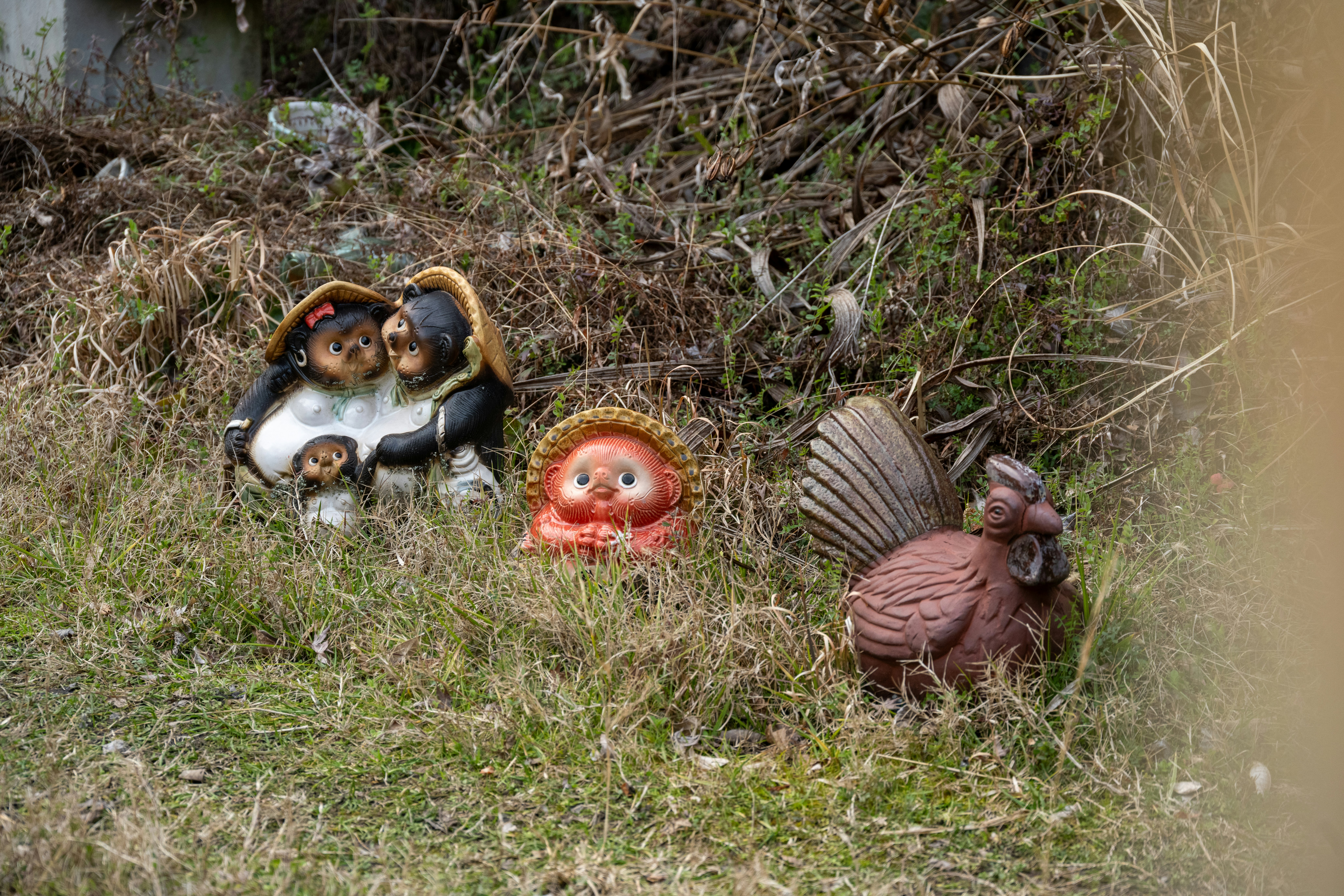 Whimsical Garden Figures Guarding a Quiet Patch of Grass