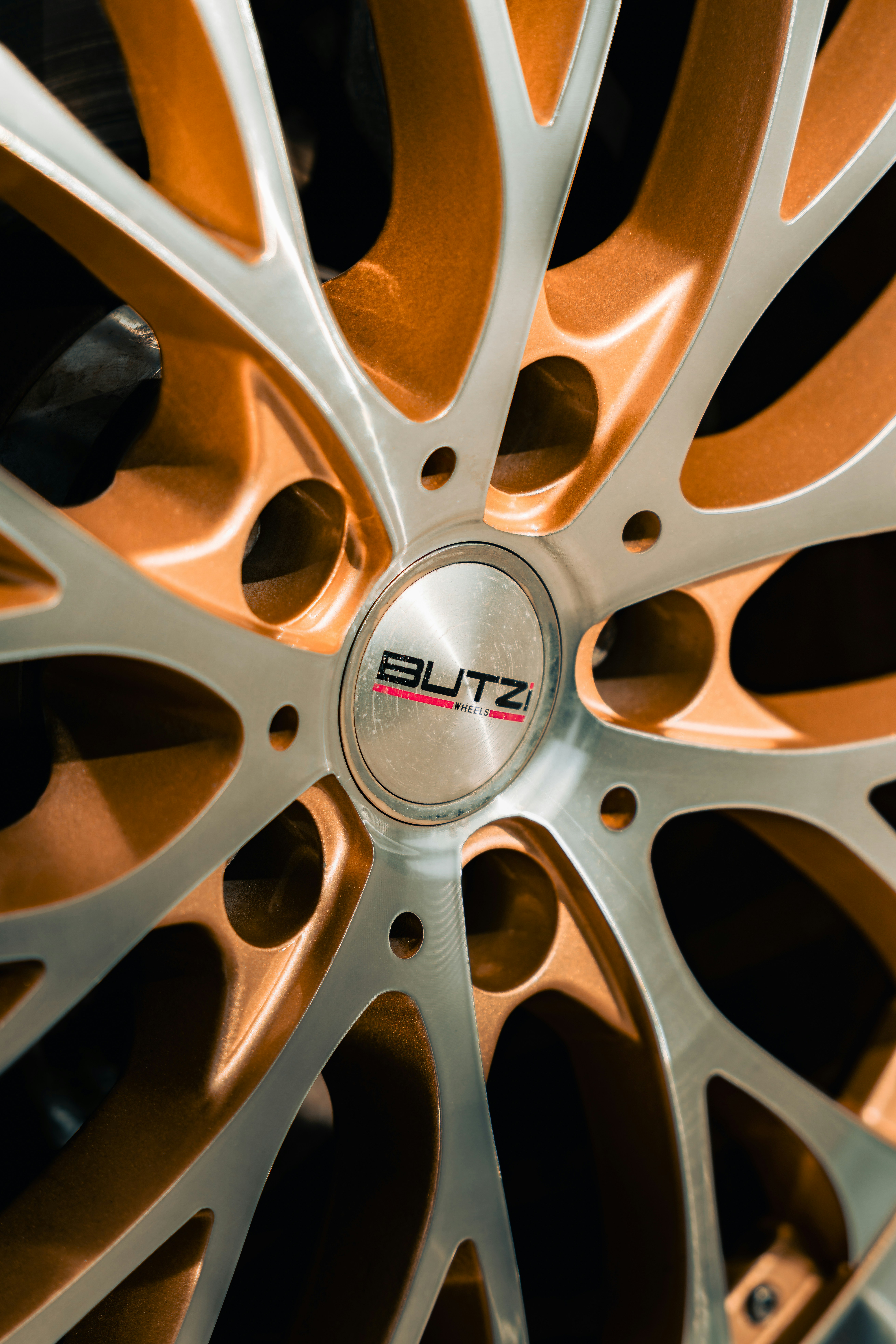 Blitz Center Cap in an Alloy Constellation: A Macro Portrait of Spoked Geometry