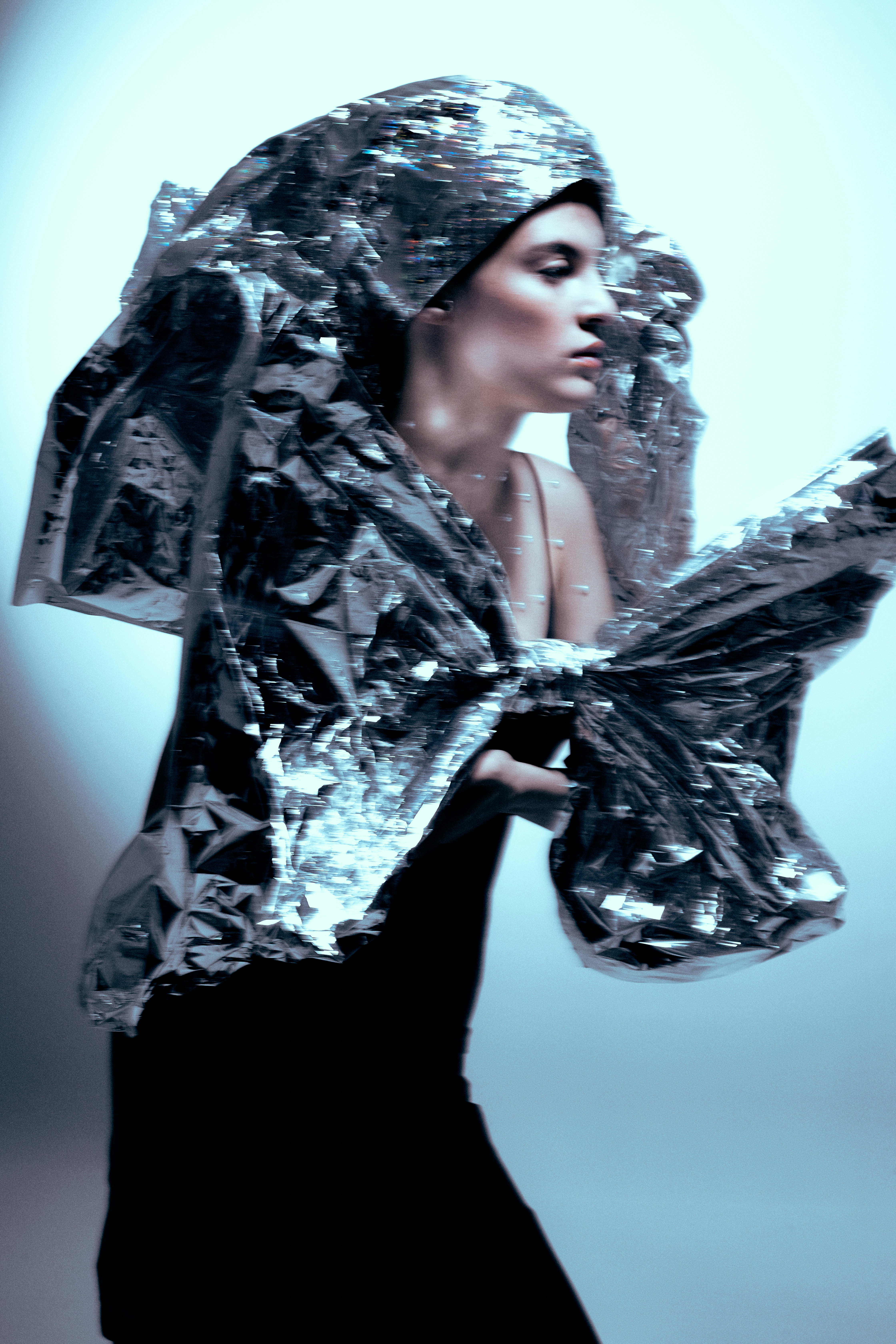 Silver Veil: A Portrait Cloaked in Crystalline Light