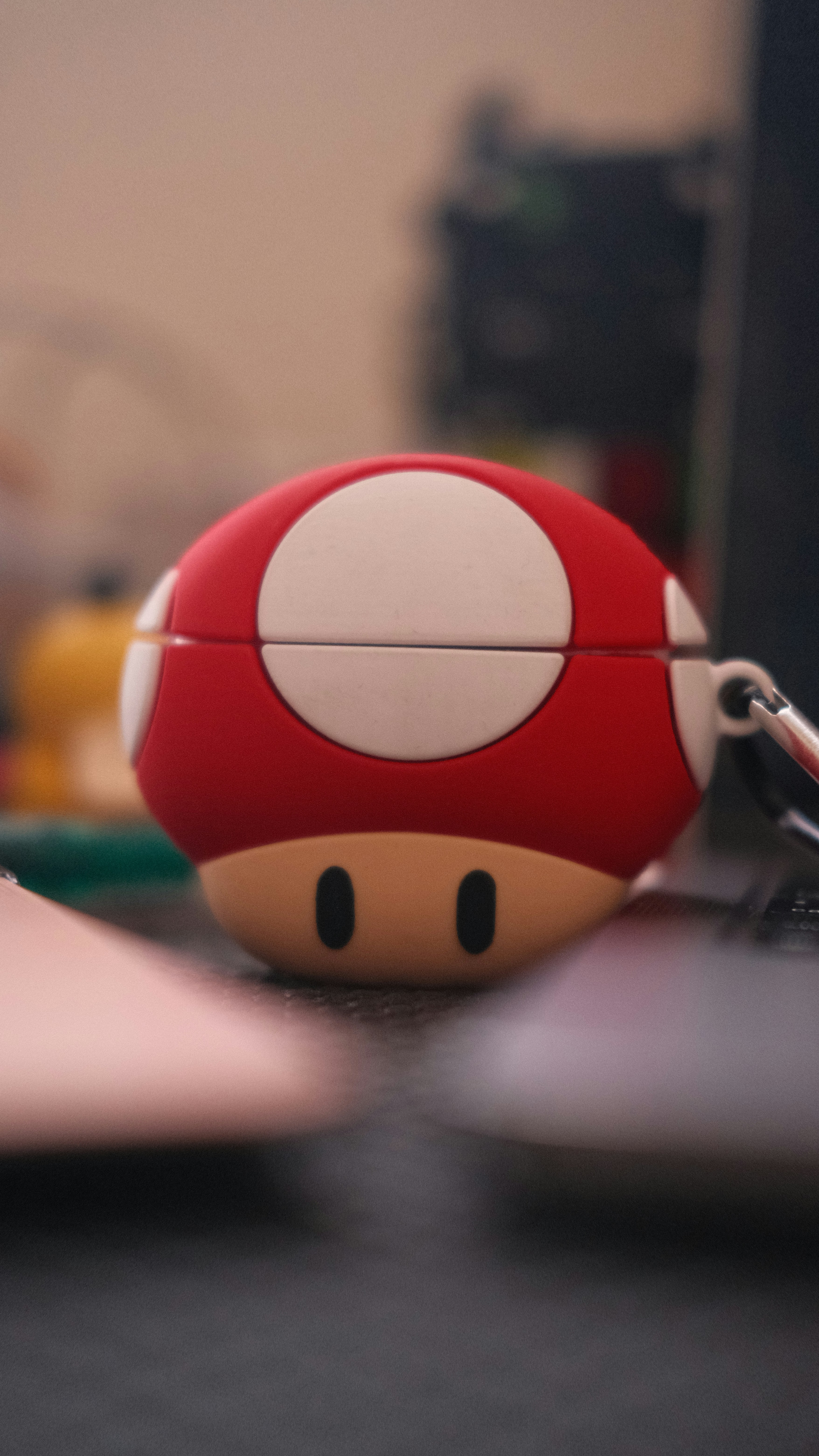 Desk-side Super Mushroom: A tactile macro of a Mario-inspired charm