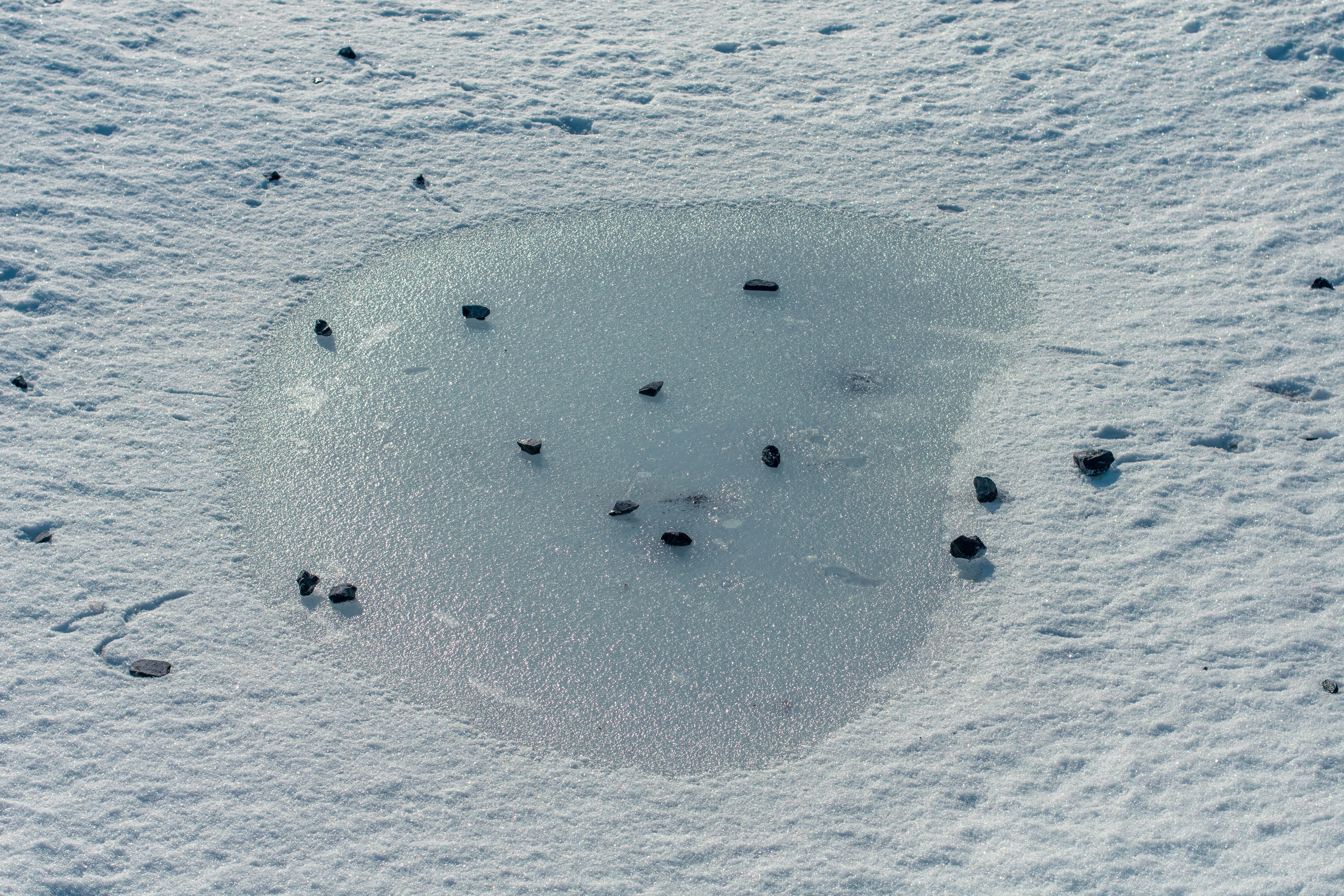 Icy Circle with Dark Pebbles: A Quiet Arctic Instance