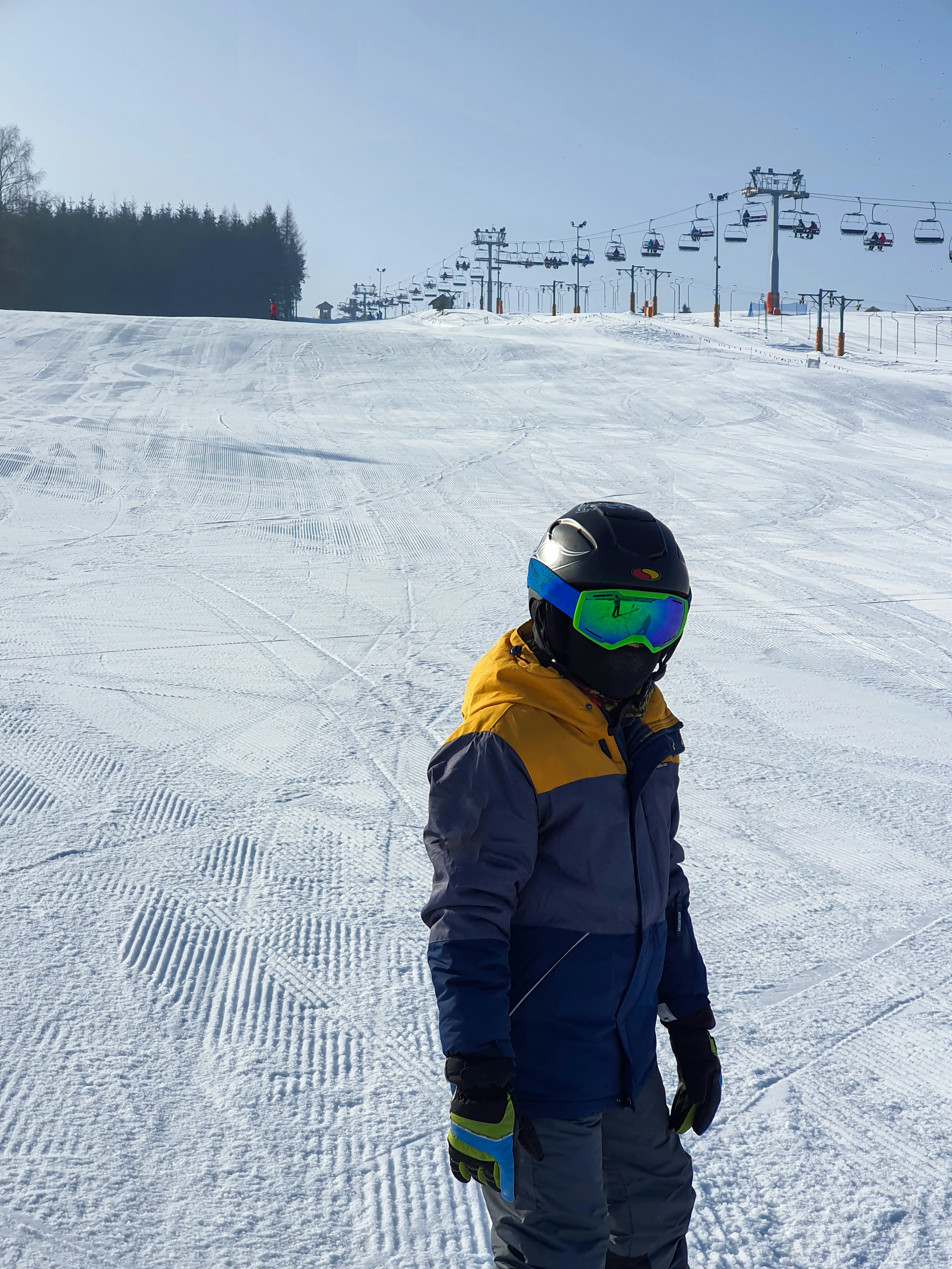 Snowbound Guide: Neon Visor Amid the Slopes