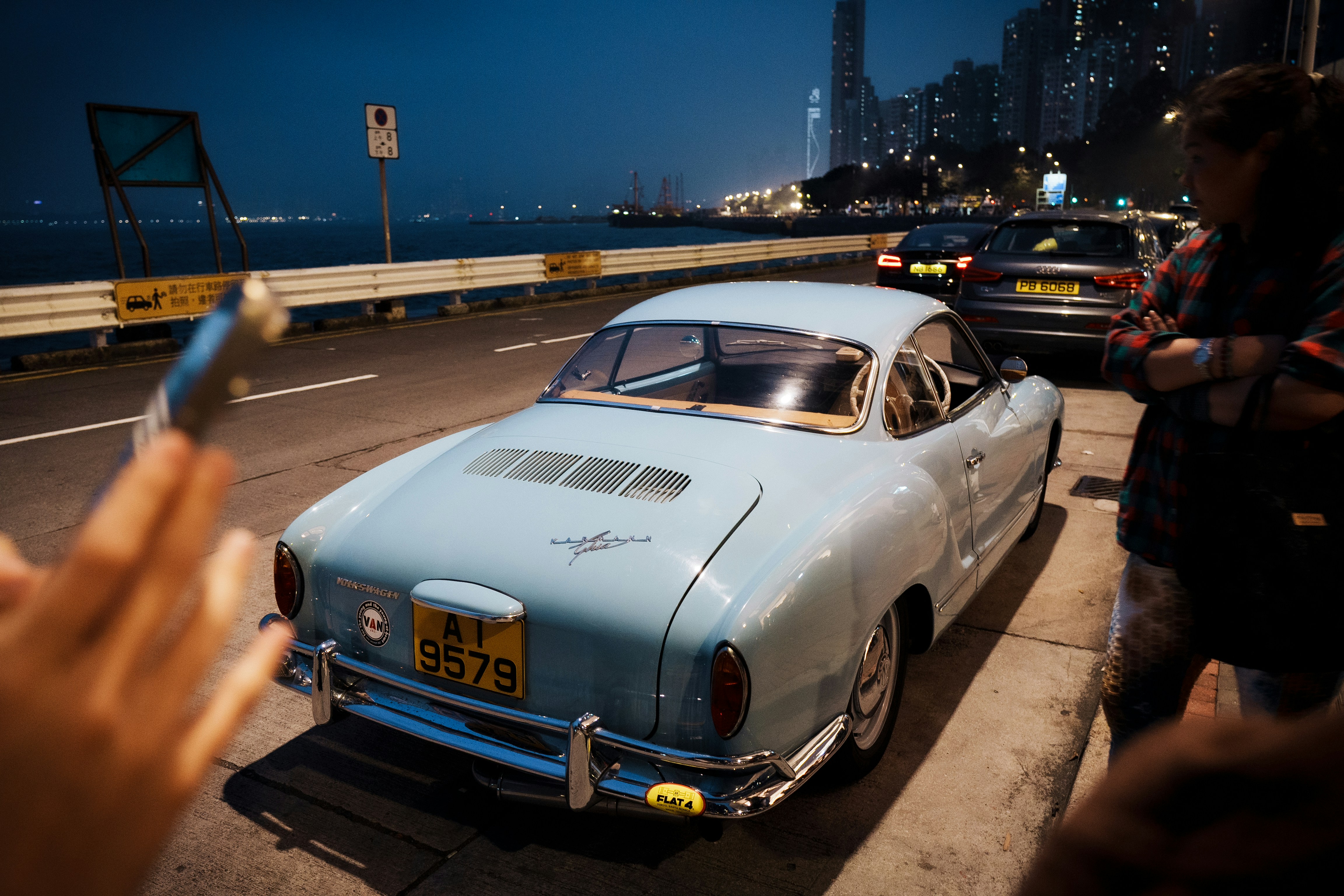Moonlit Blue Porsche 356 by the Waterfront Promenade