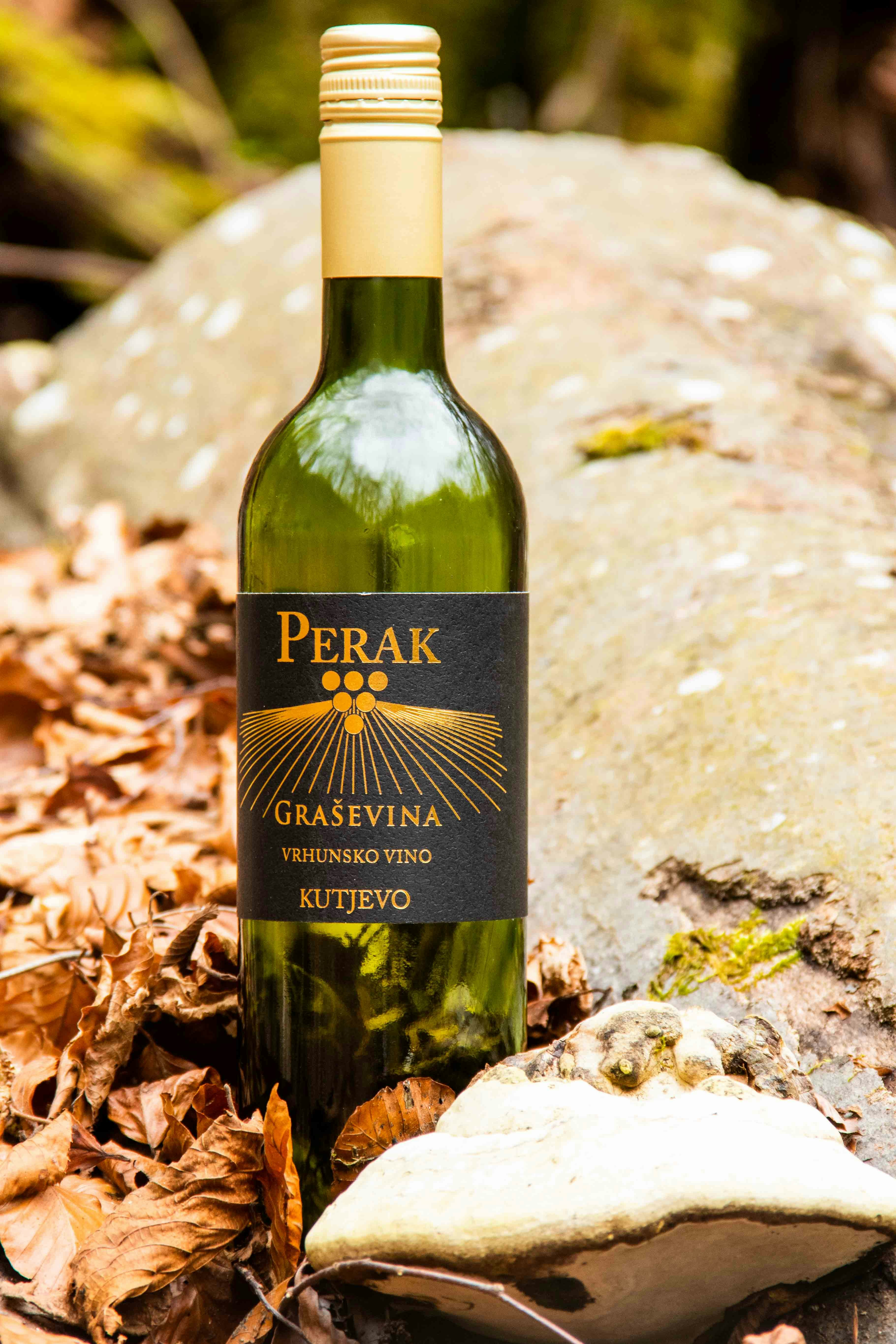 Gold-Label Bottle in Rustic Woodland Setting