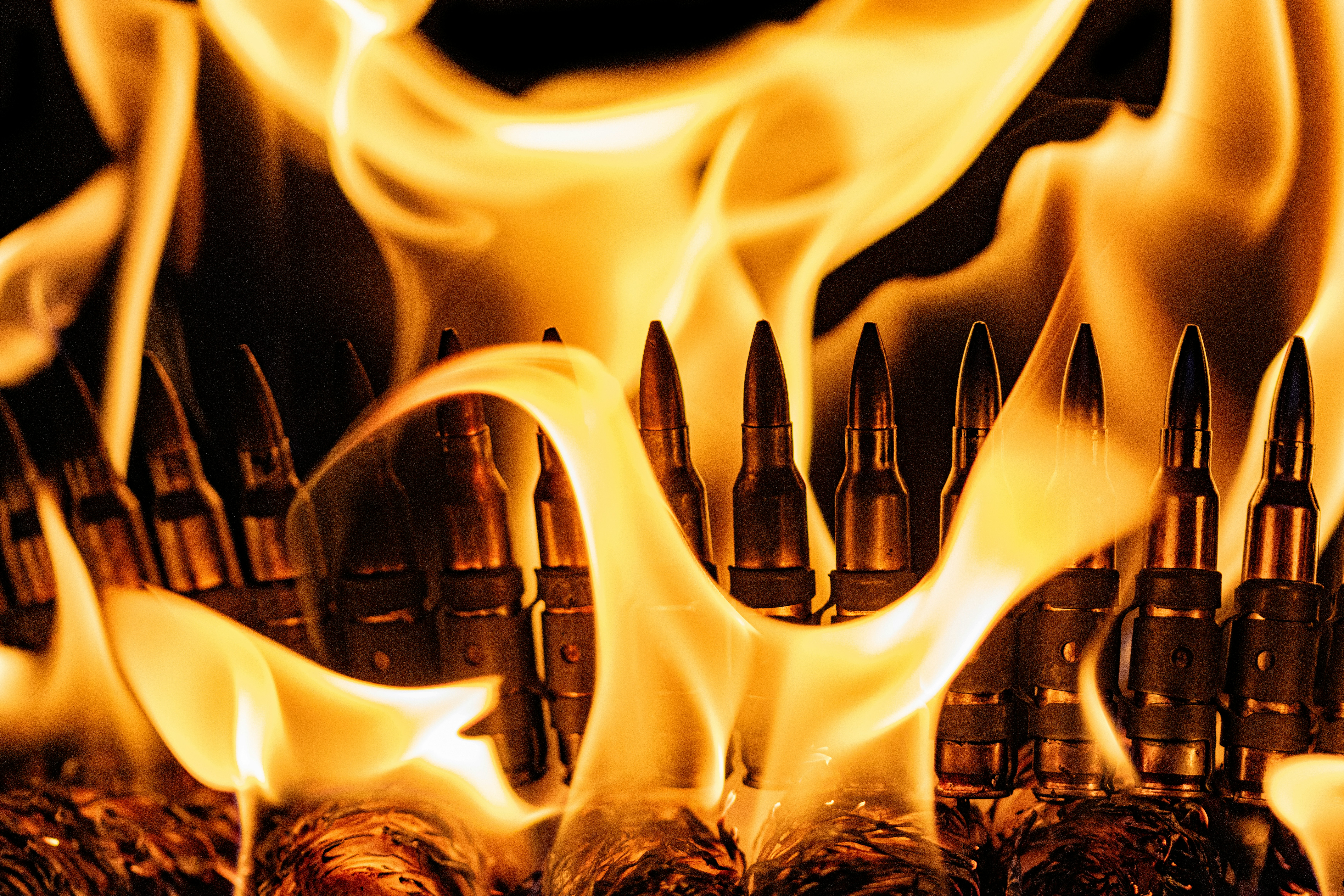 Cartridges Aflame: a close-up amid the orange inferno