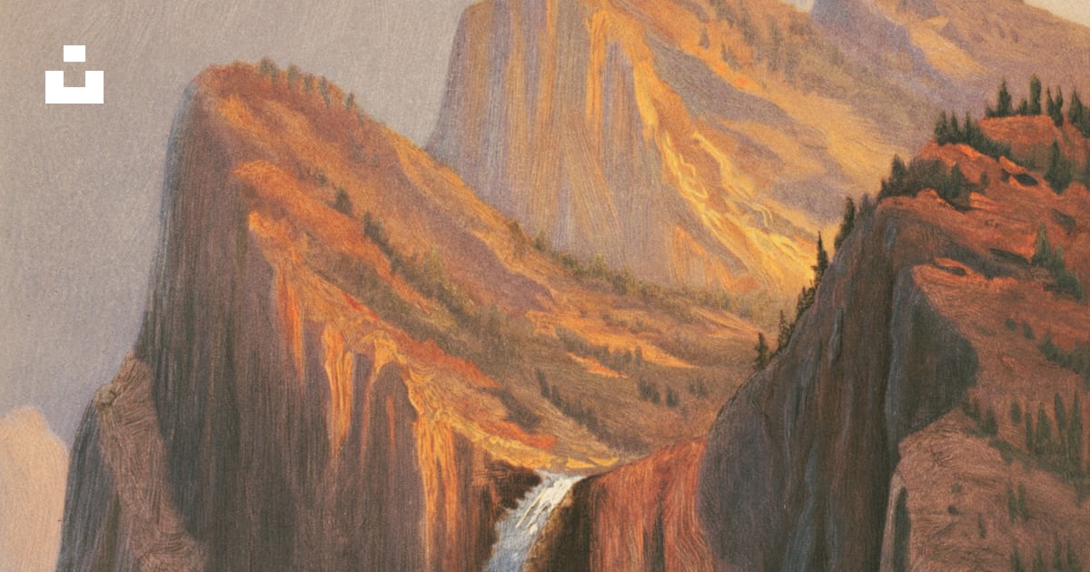 폭포가 있는 산의 그림 사진 Unsplash의 무료 삽화 이미지
