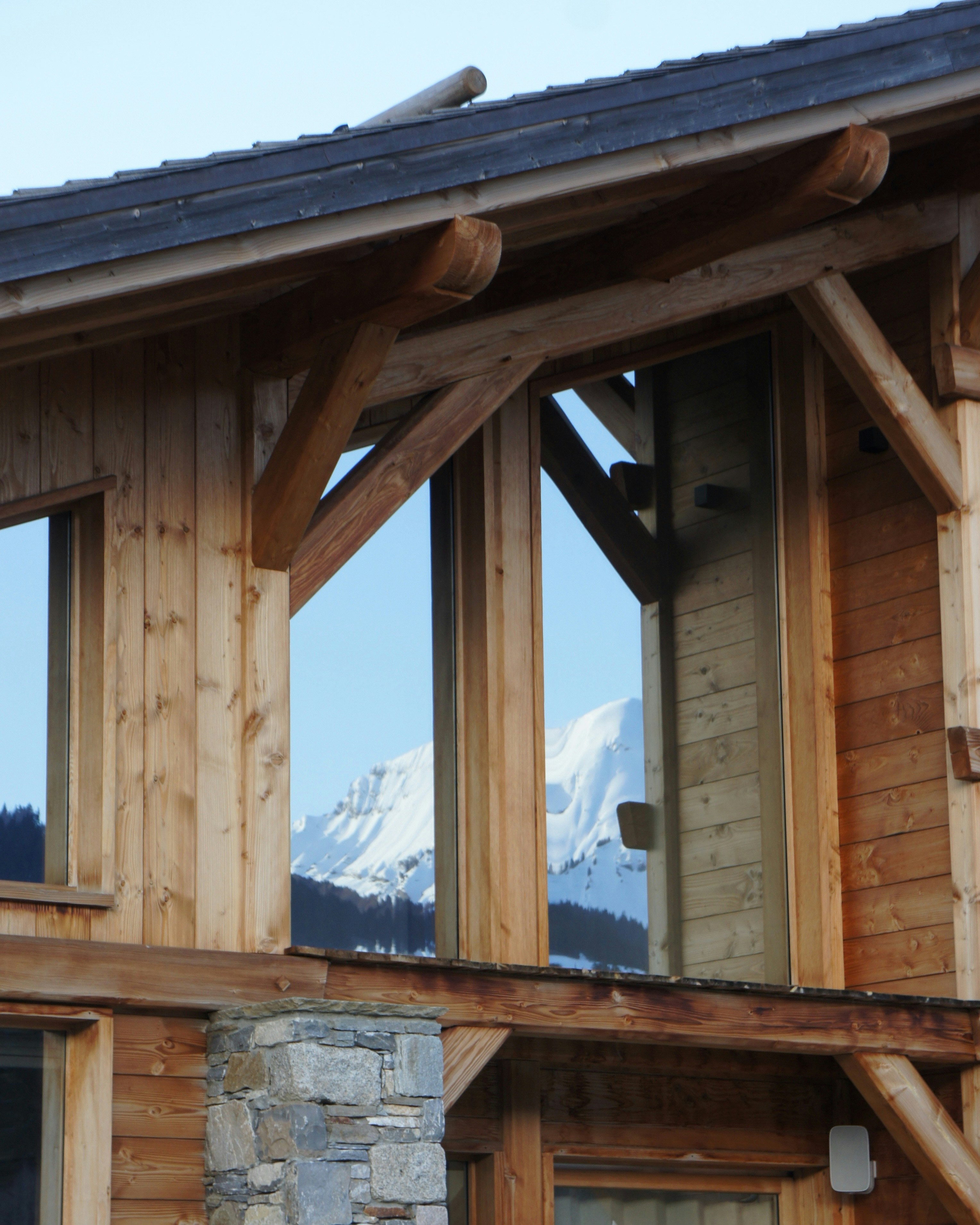 Rustic Chalet Frame with Alpine Backdrop