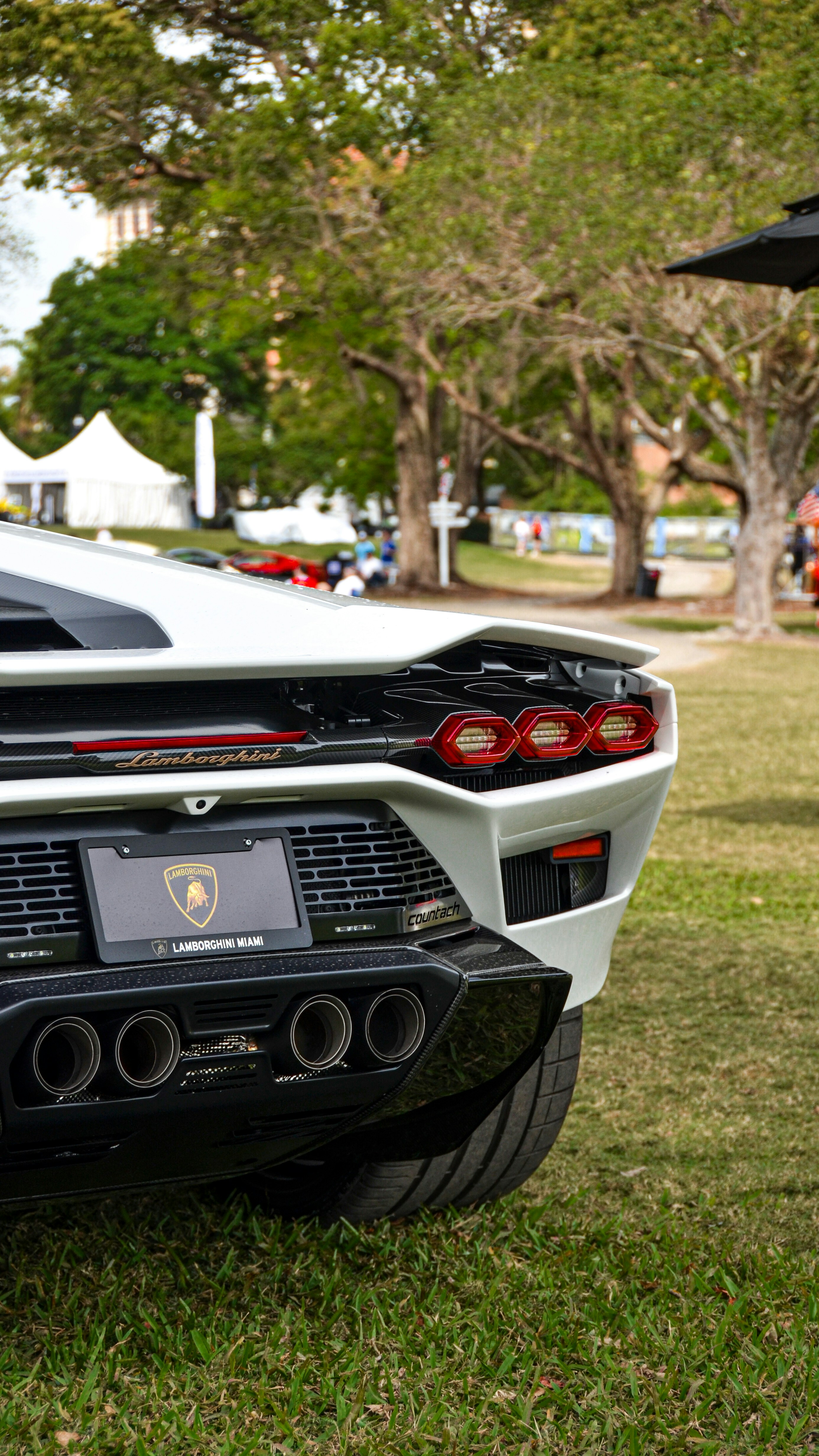 Parkside Huracán: quad exhausts and hex-tail lights at a grassy car show