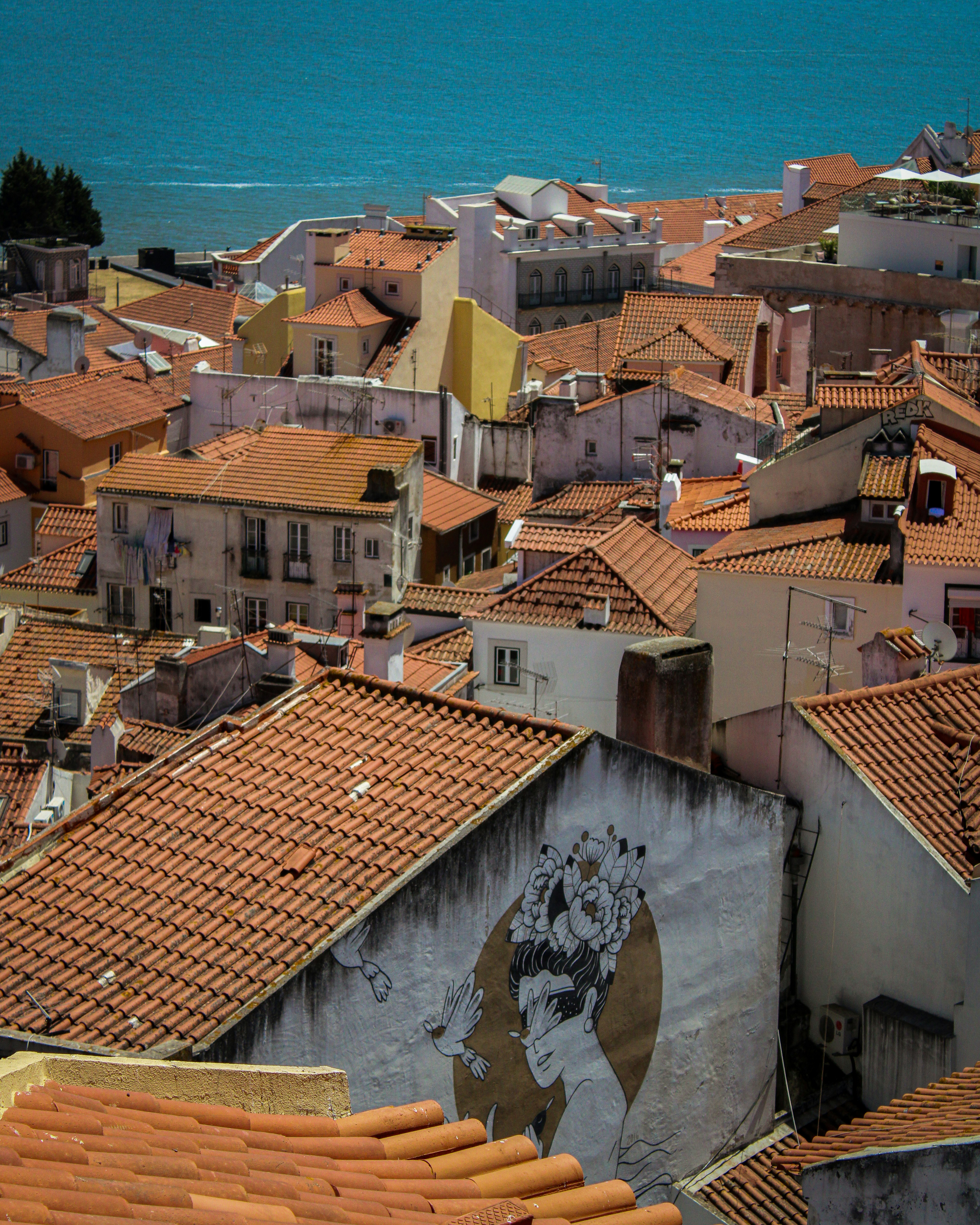 Terracotta Tides: Rooftops and a Mural by the Sea