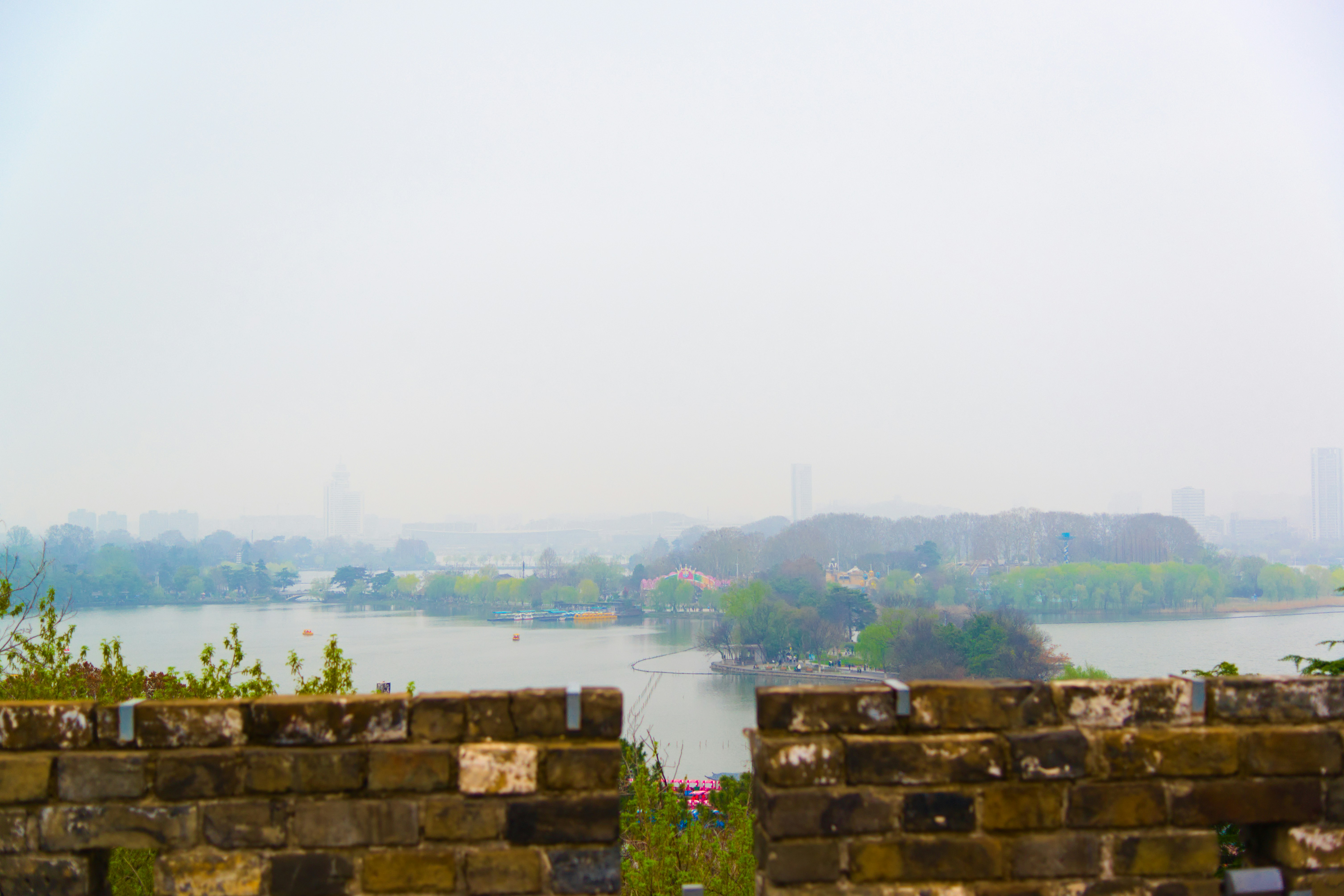 Mist over the river framed by ancient stone battlements