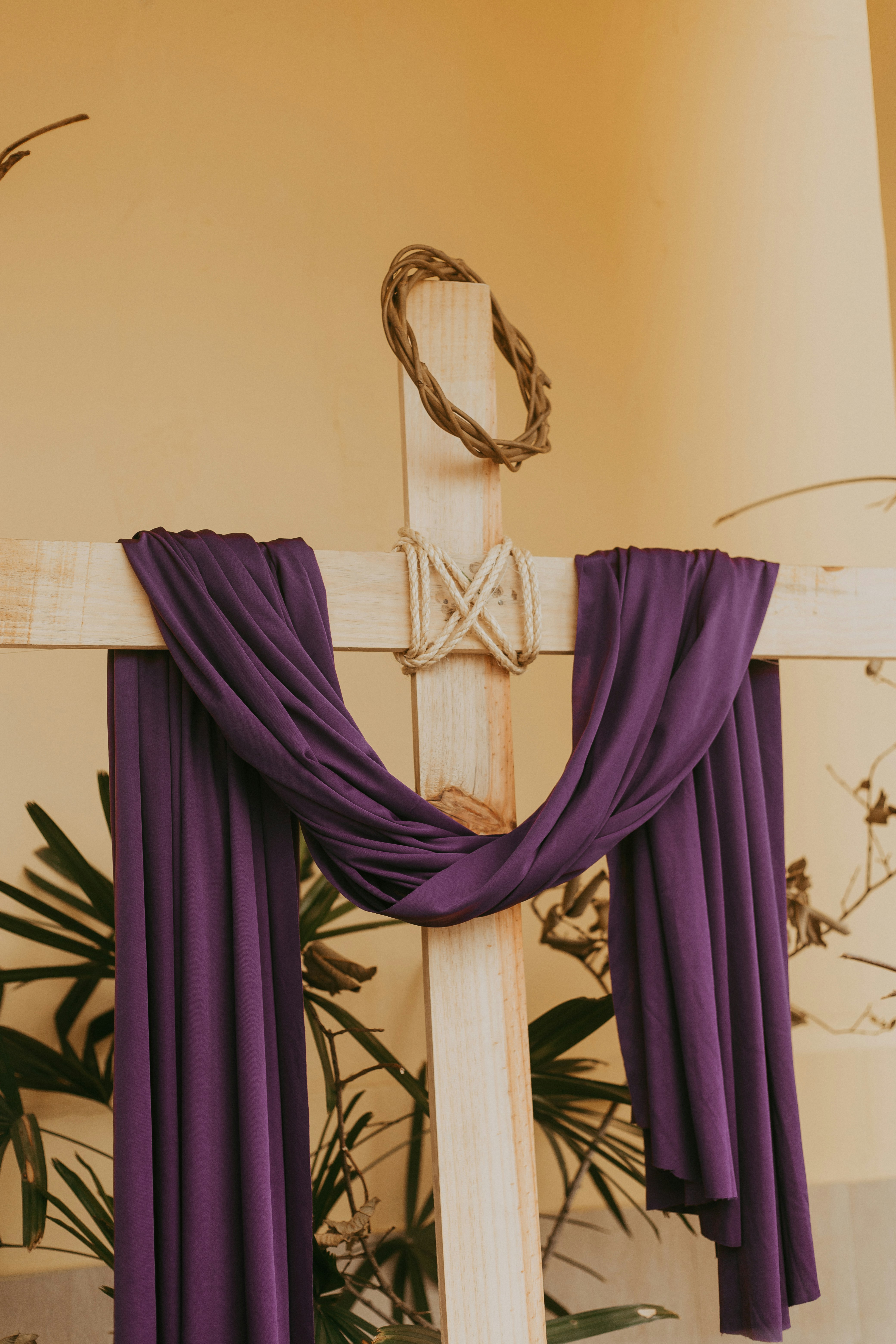 A cross with a purple cloth draped over it photo – Free Christian ...