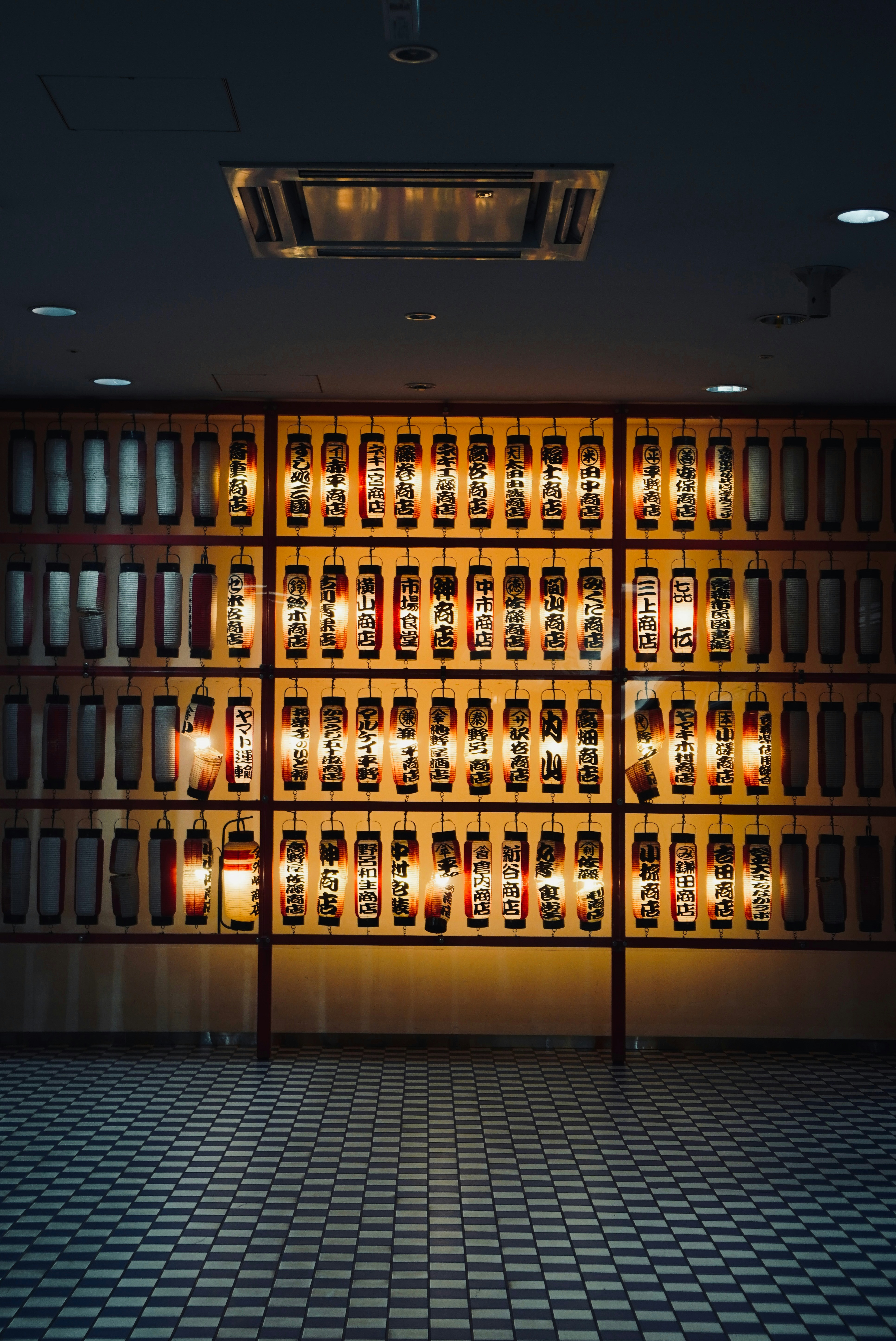 Backlit Lantern Grid: Warm Japanese Shrine Wall