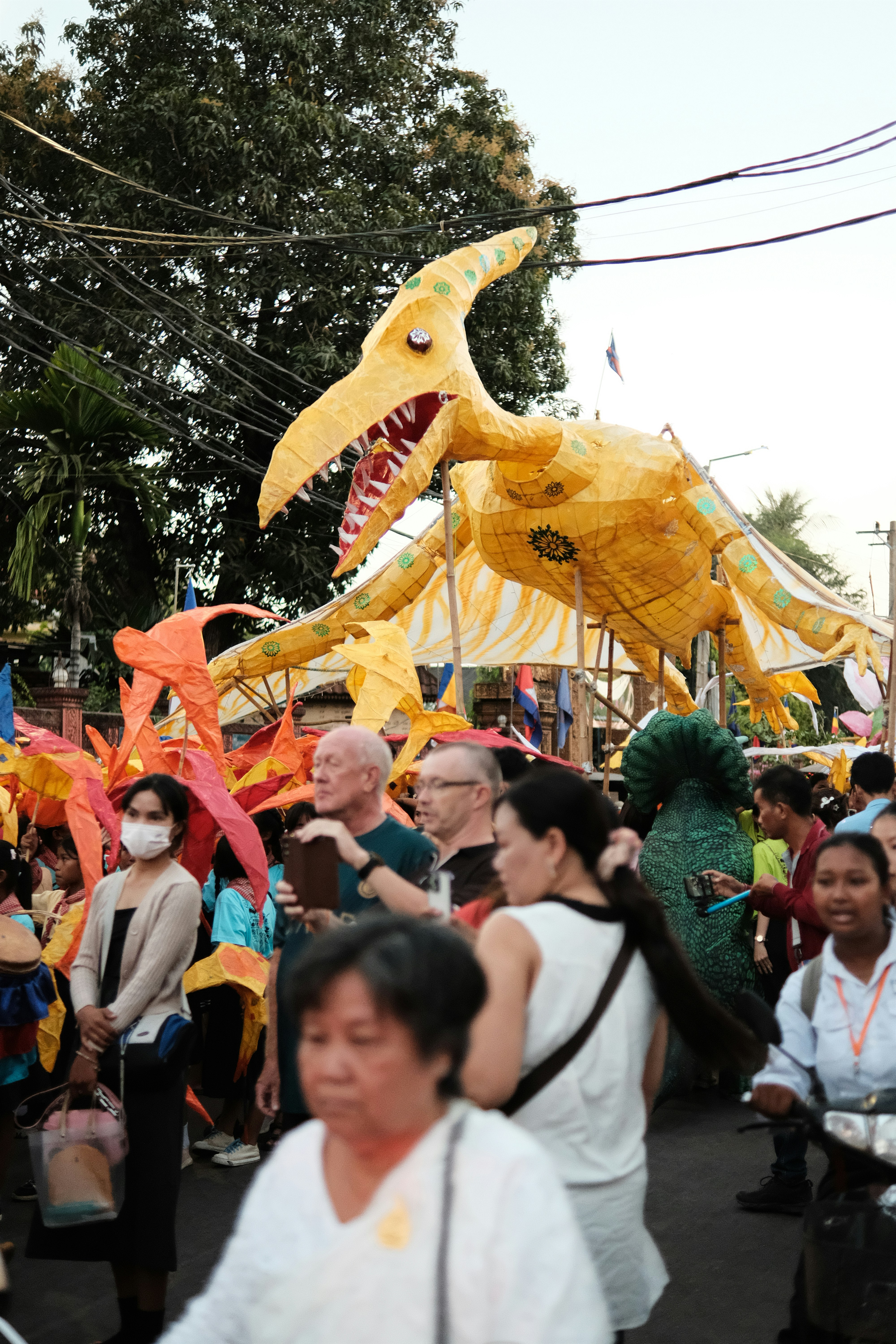 Golden Dragon Parade: A Floating Spectacle Among the Crowd