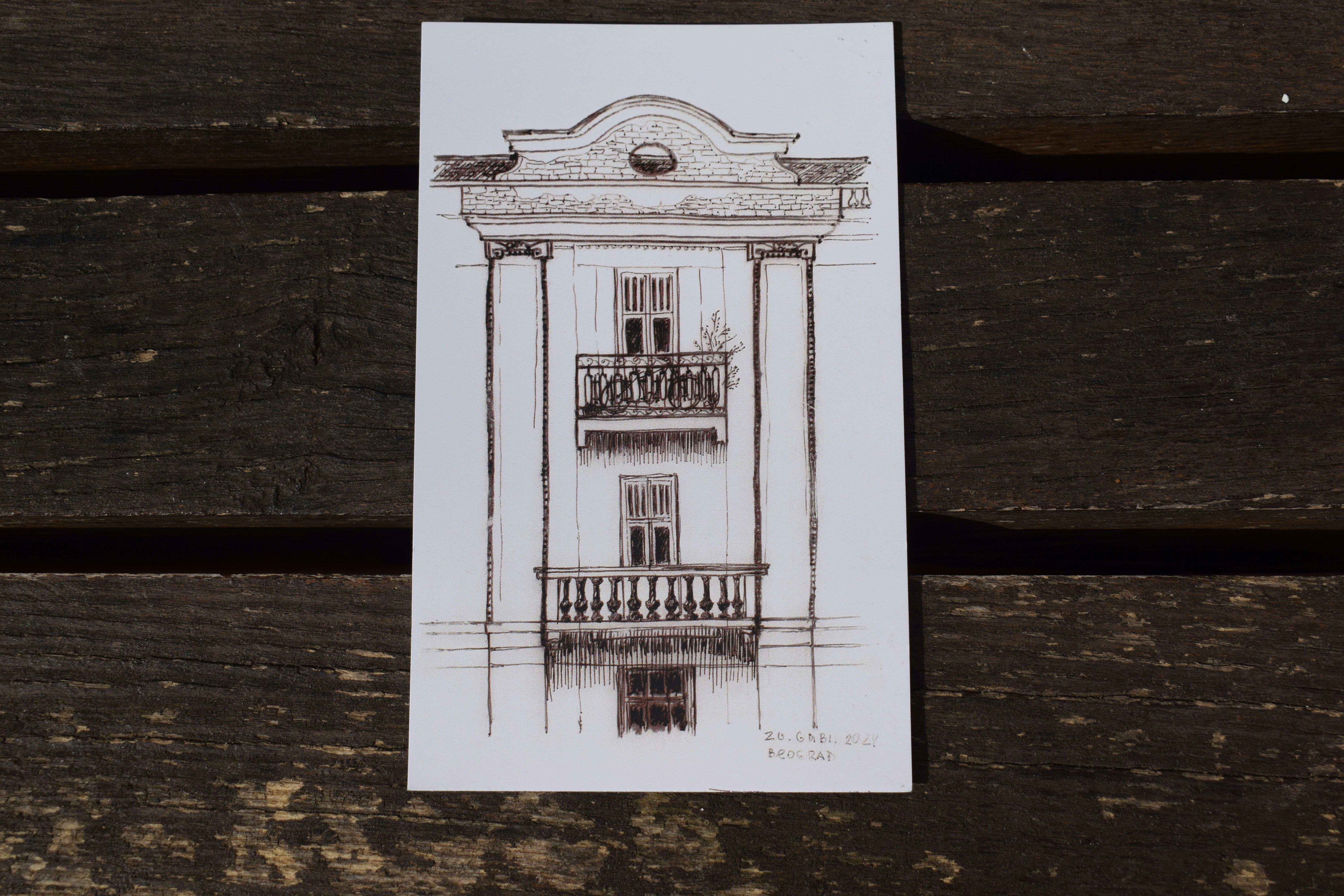 Architectural Sketch: Balcony Framed on Weathered Planks
