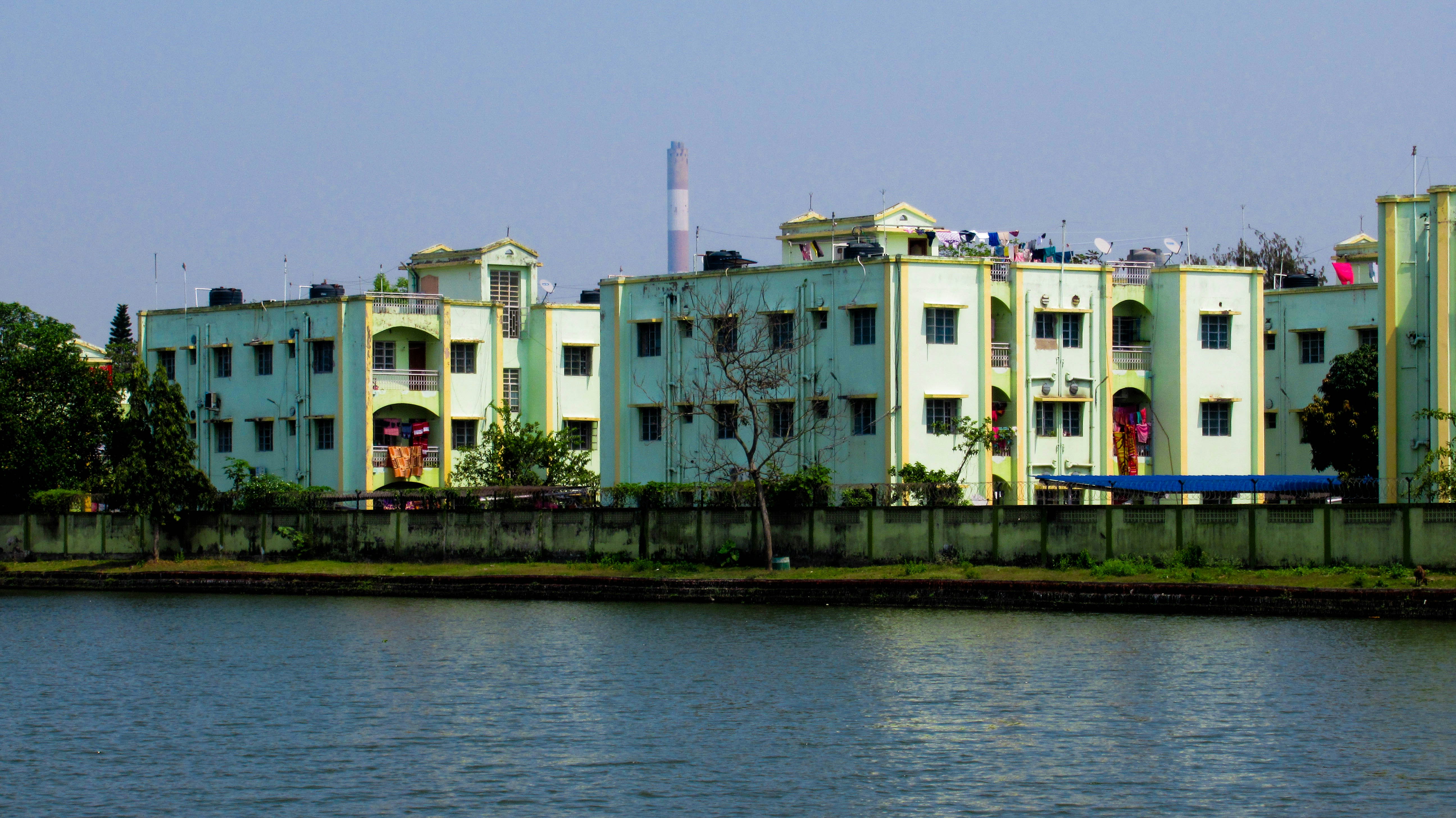 Pastel Apartment Row Mirror on the Water