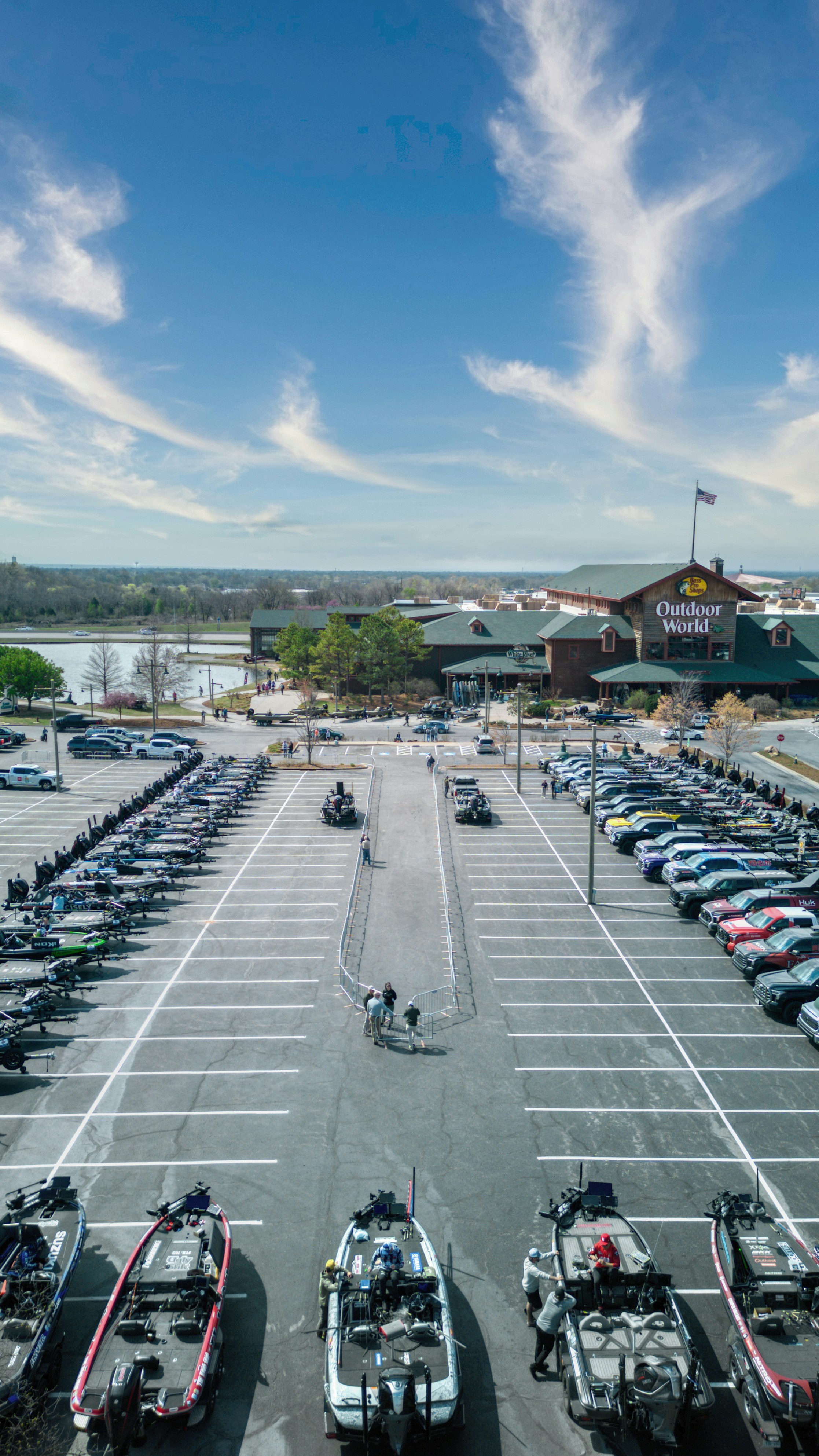 Aerial View of a Busy Outdoor World Parking Lot at Dusk