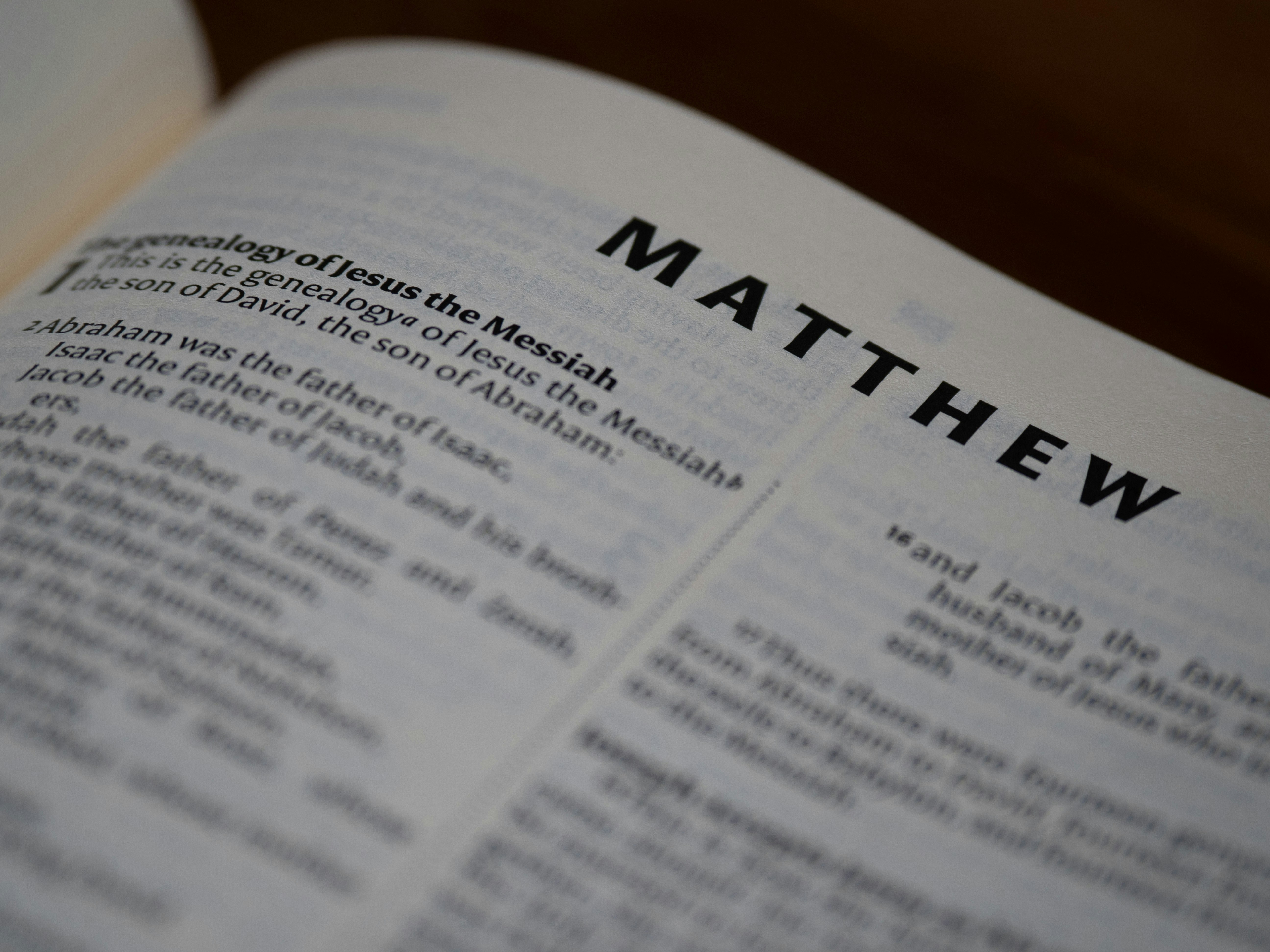A close up of a book with the word mathew on it photo – Free Text Image ...