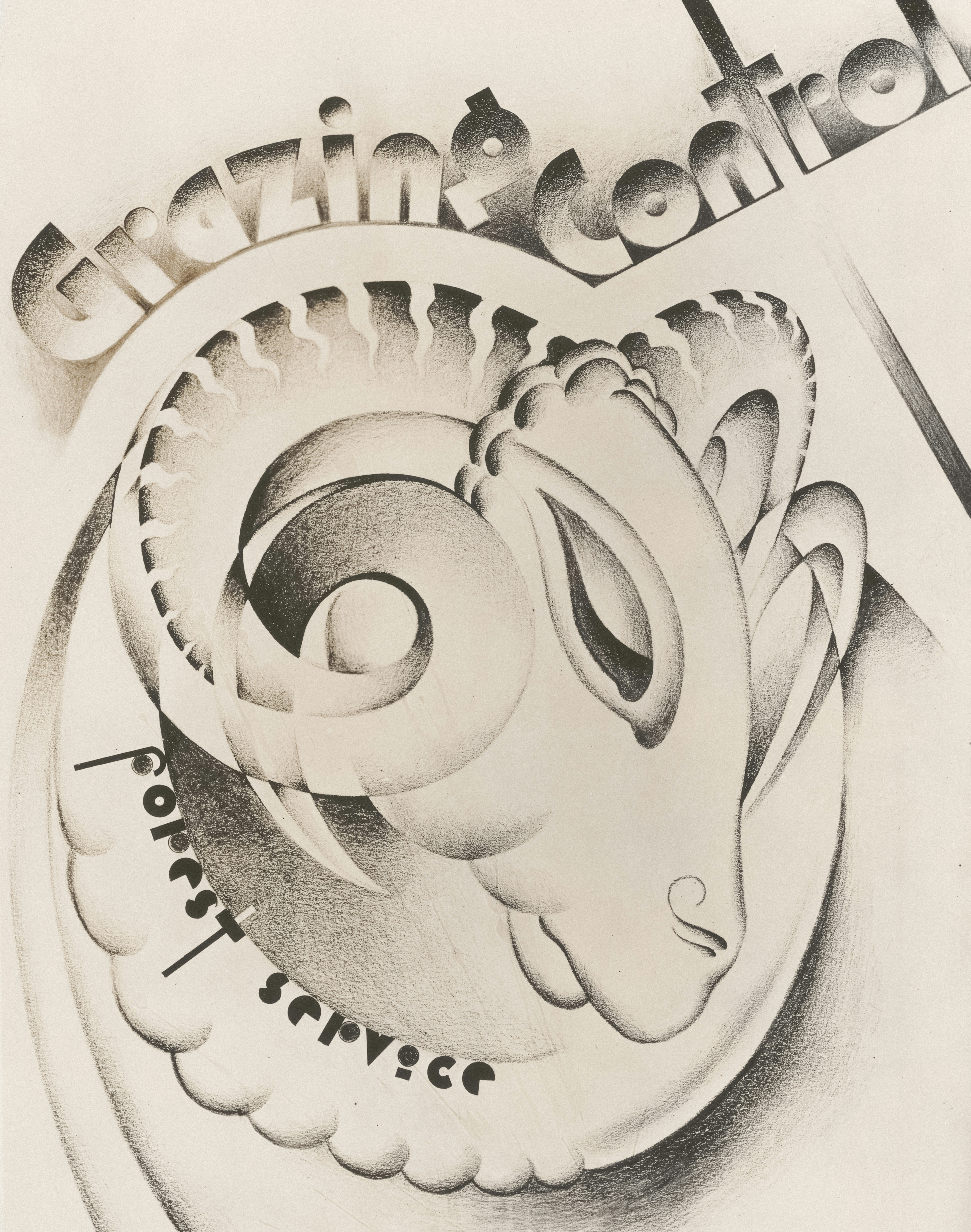 Ram in Orbit: A Monochrome Spiral Composition of Control