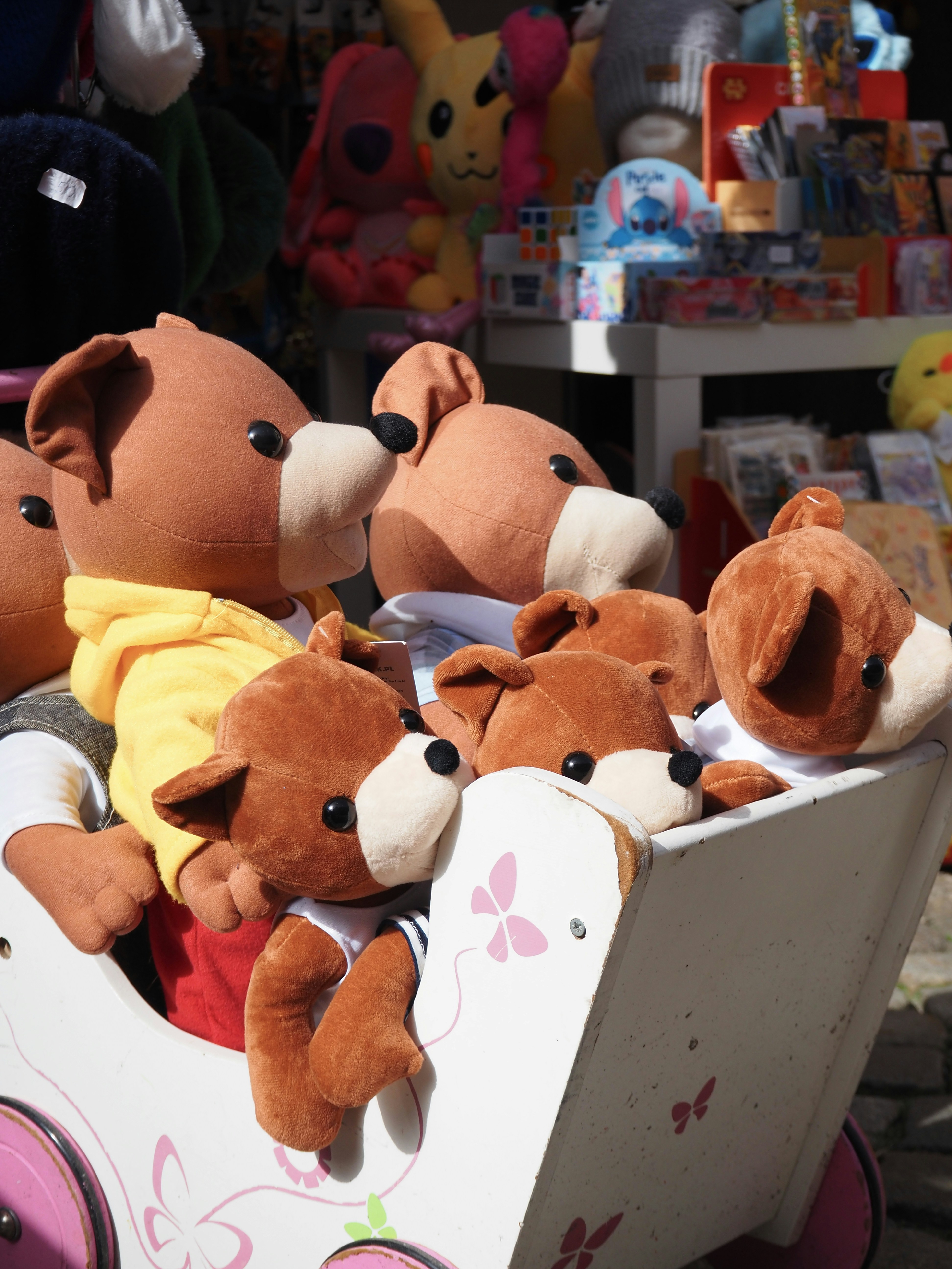 Cartload of Plush Puppies at a Colorful Toy Stall