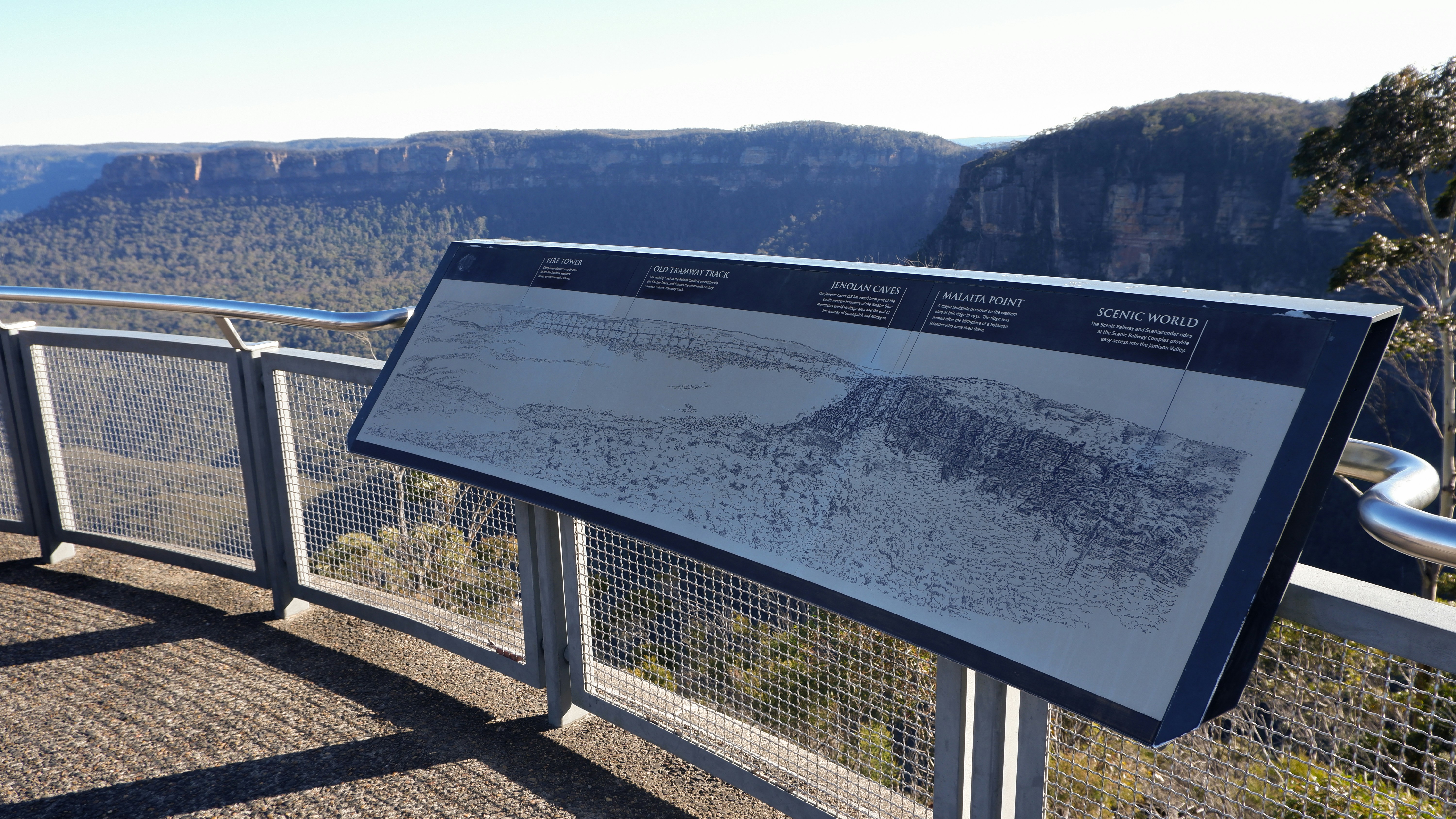 Overlook Signboard Framing a Cliffside Panorama