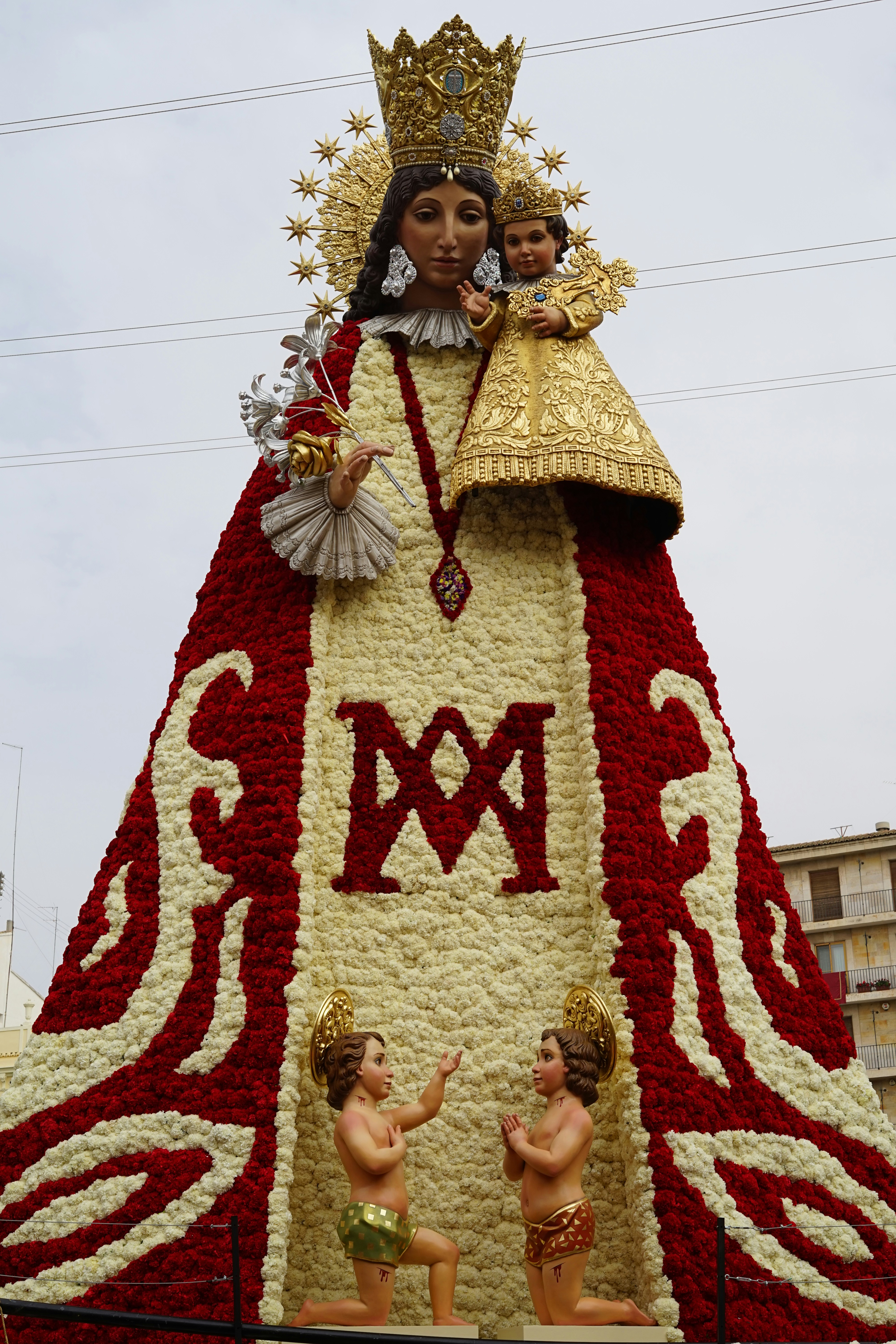 Petal Crown Ascension: Madonna and Child in a Blooming Monument