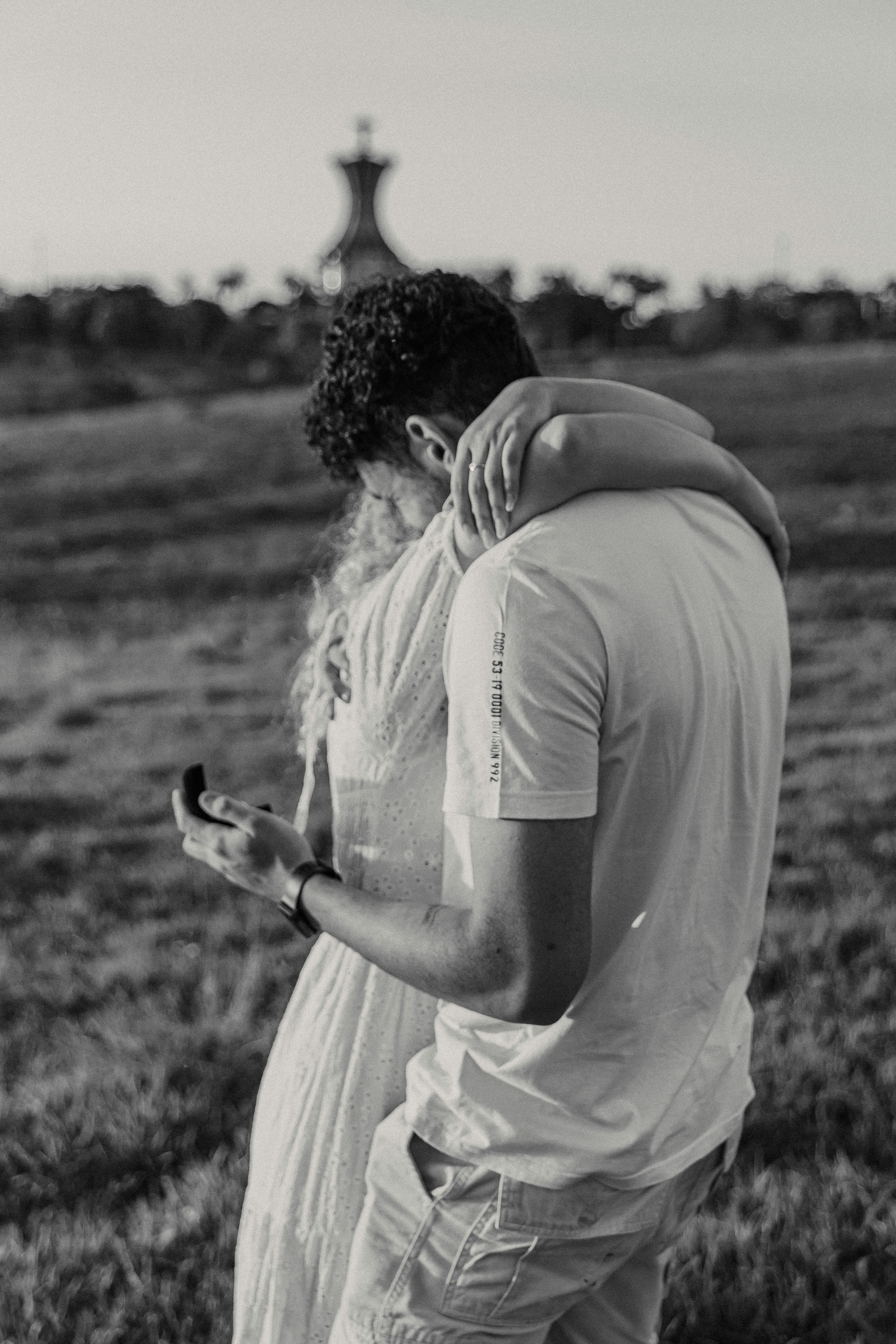 Hushed Hold Across the Meadow: A Black-and-White Moment