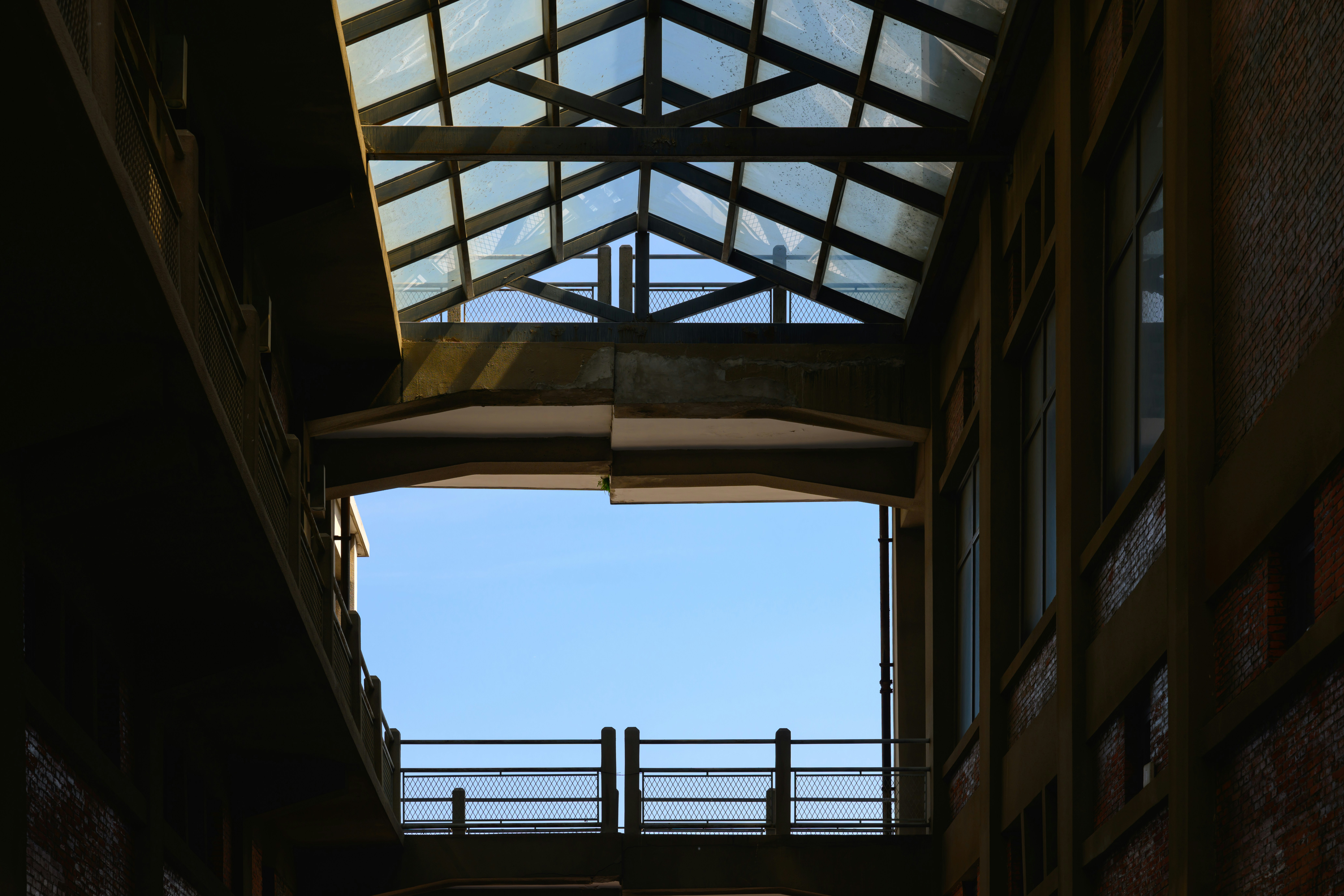 Corridor with glass ceiling