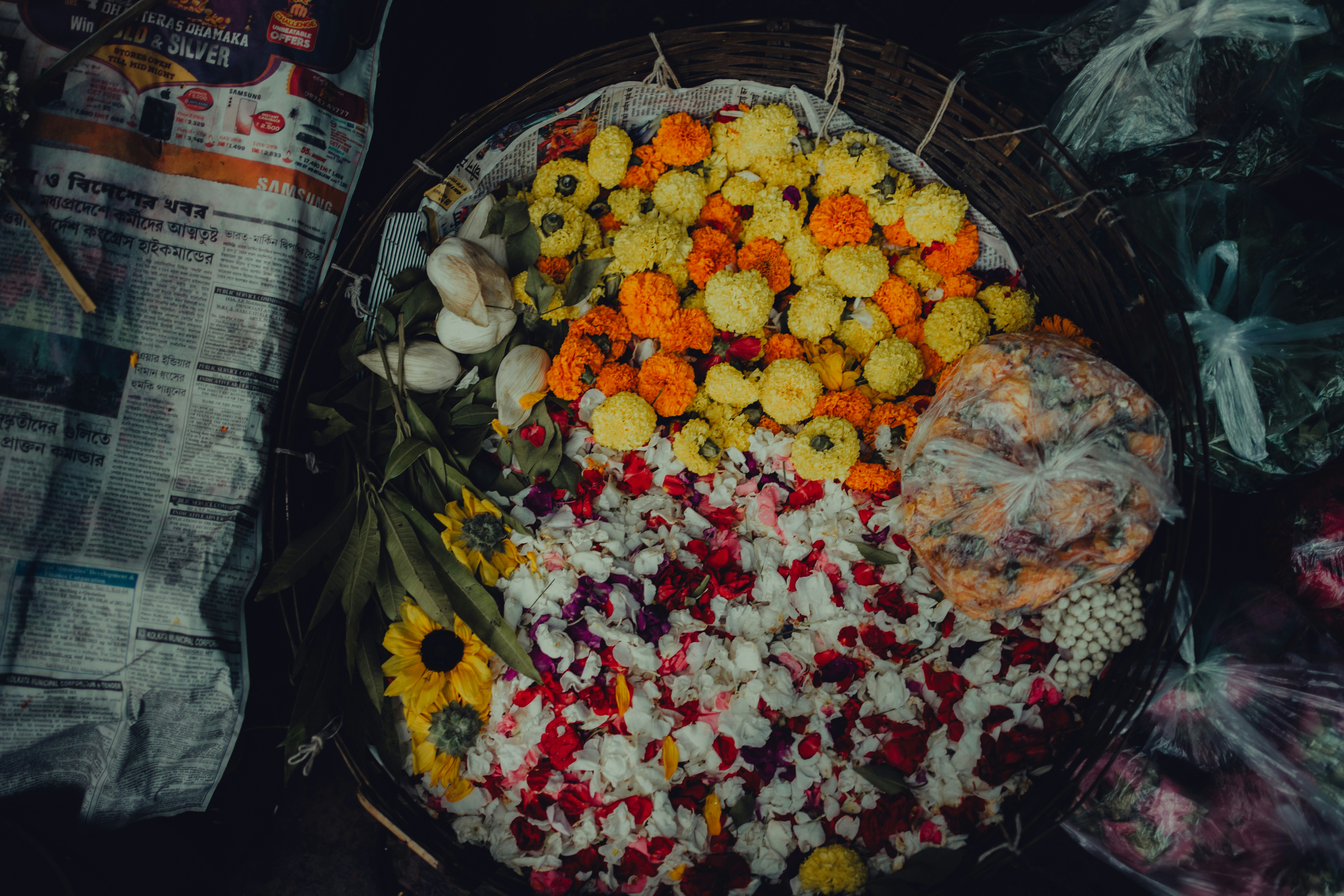 Market Basket Kaleidoscope: Confetti of Marigolds and Snowy Blossoms