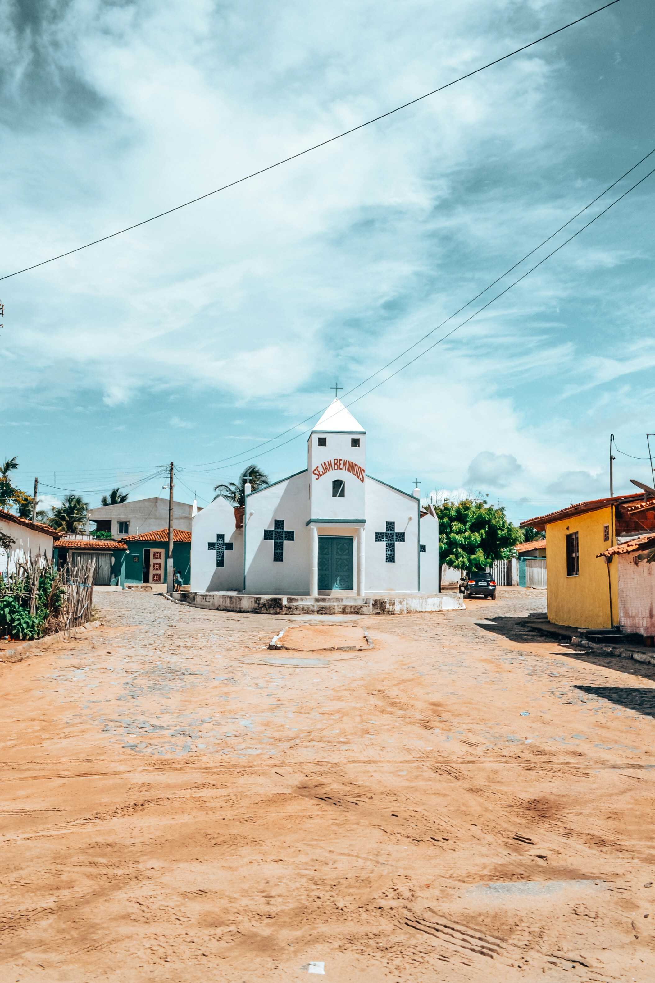 White Chapel at the End of a Dusty Coastal Street