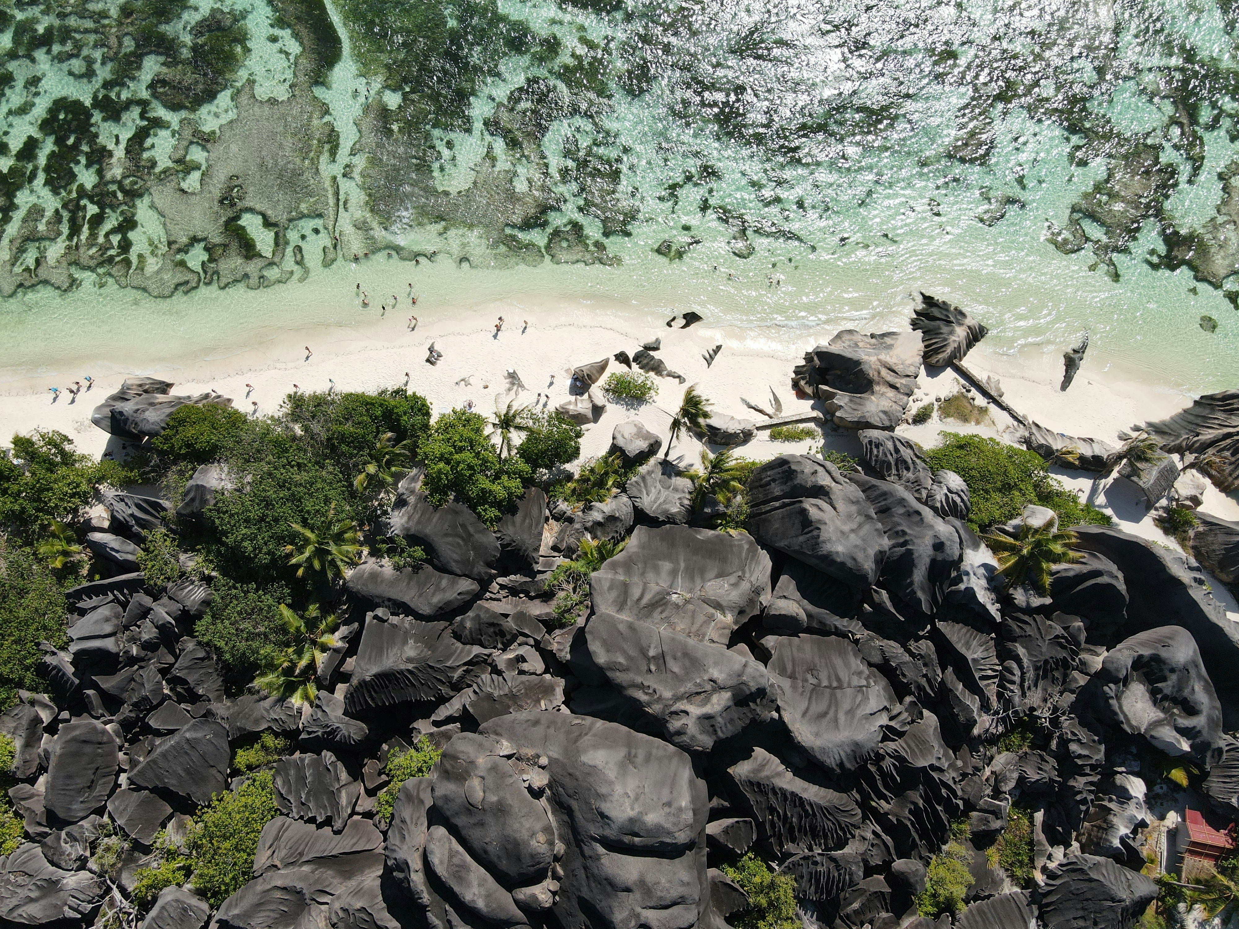 Turquoise Tidefront: Basalt Rocks Anchor a Quiet Tropical Shore