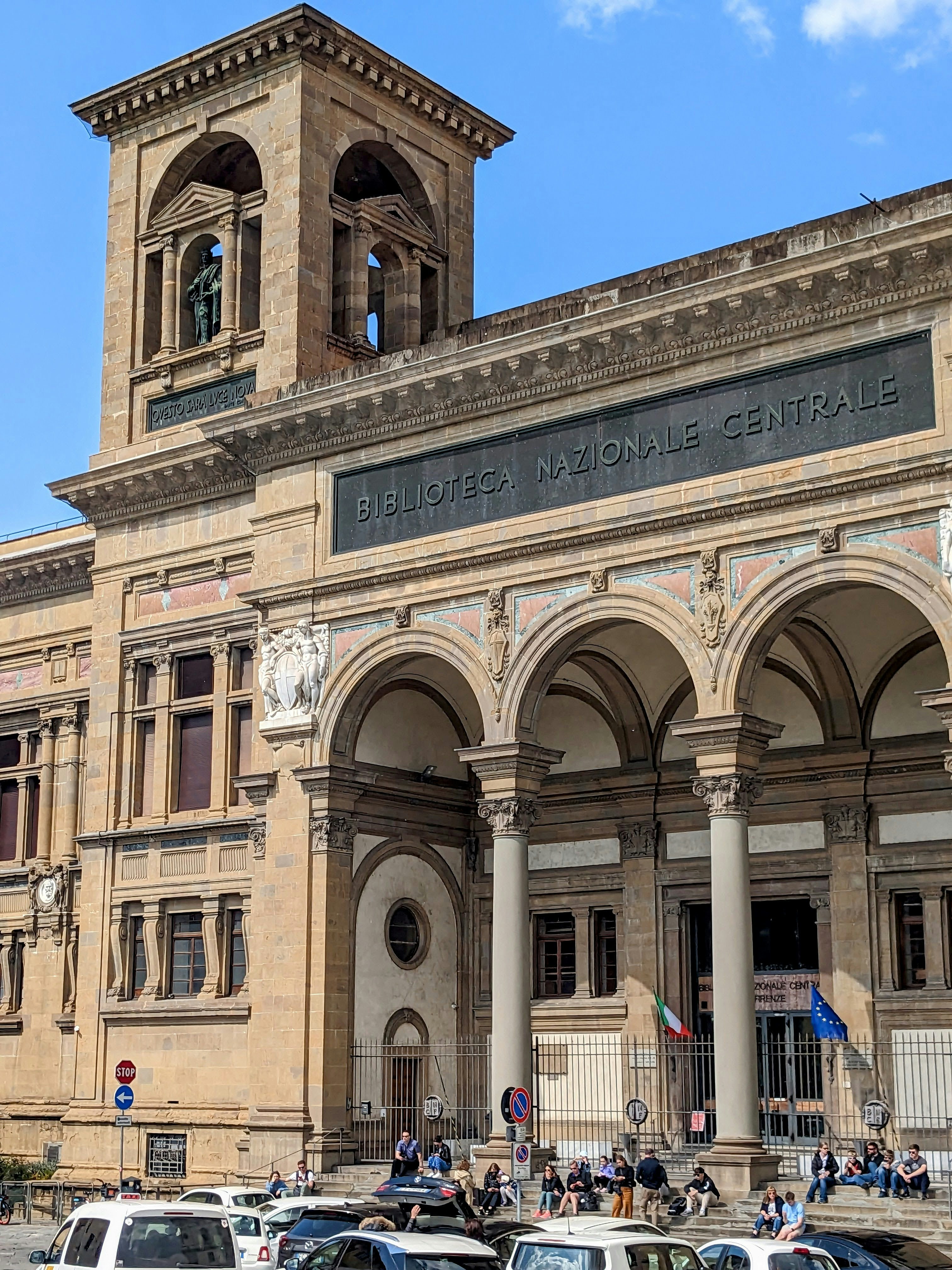 Stone-Arched Façade and Bell Tower of Rome's National Library