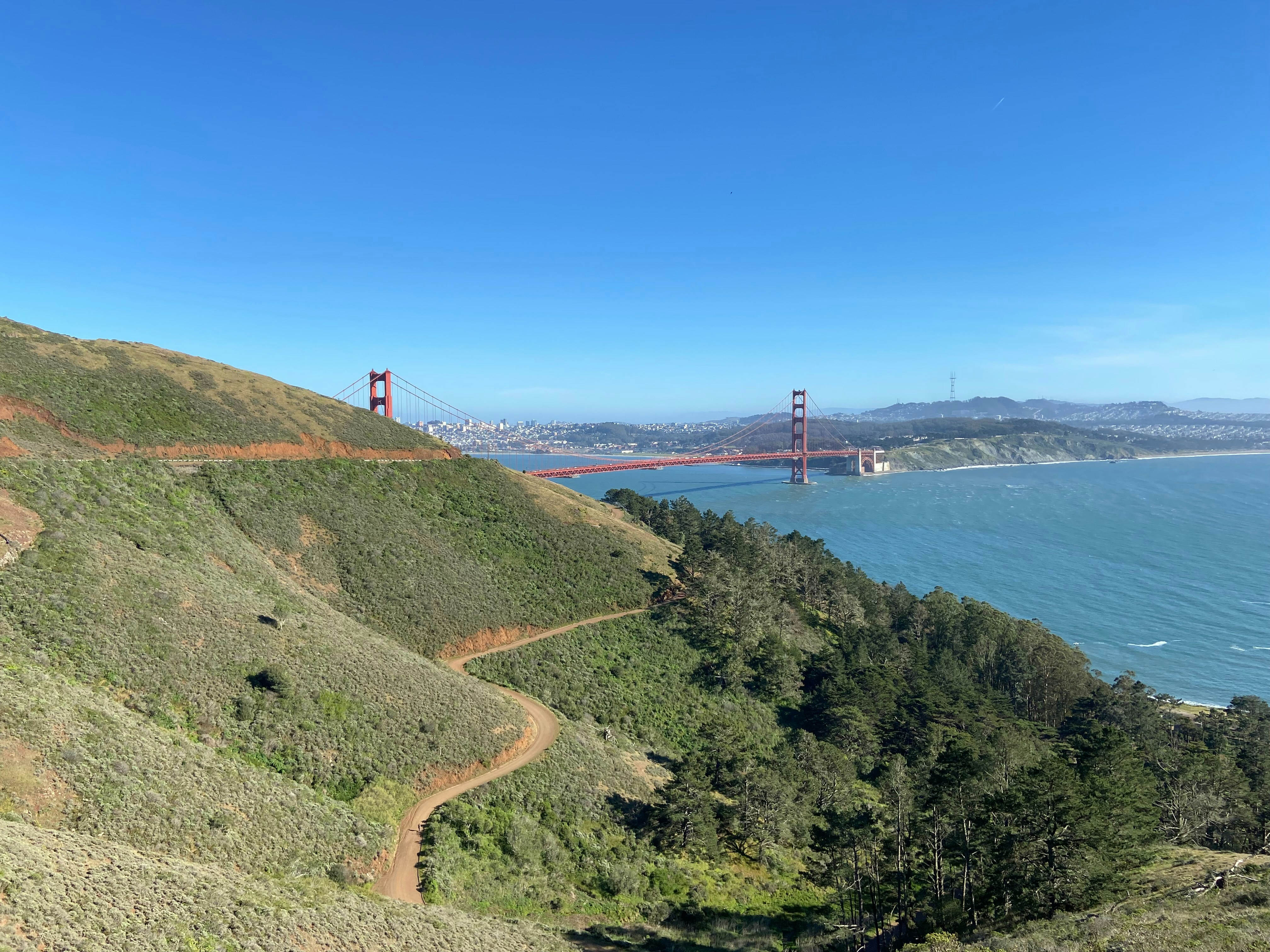 Hillside Path Draws the Eye to the Golden Gate Bridge