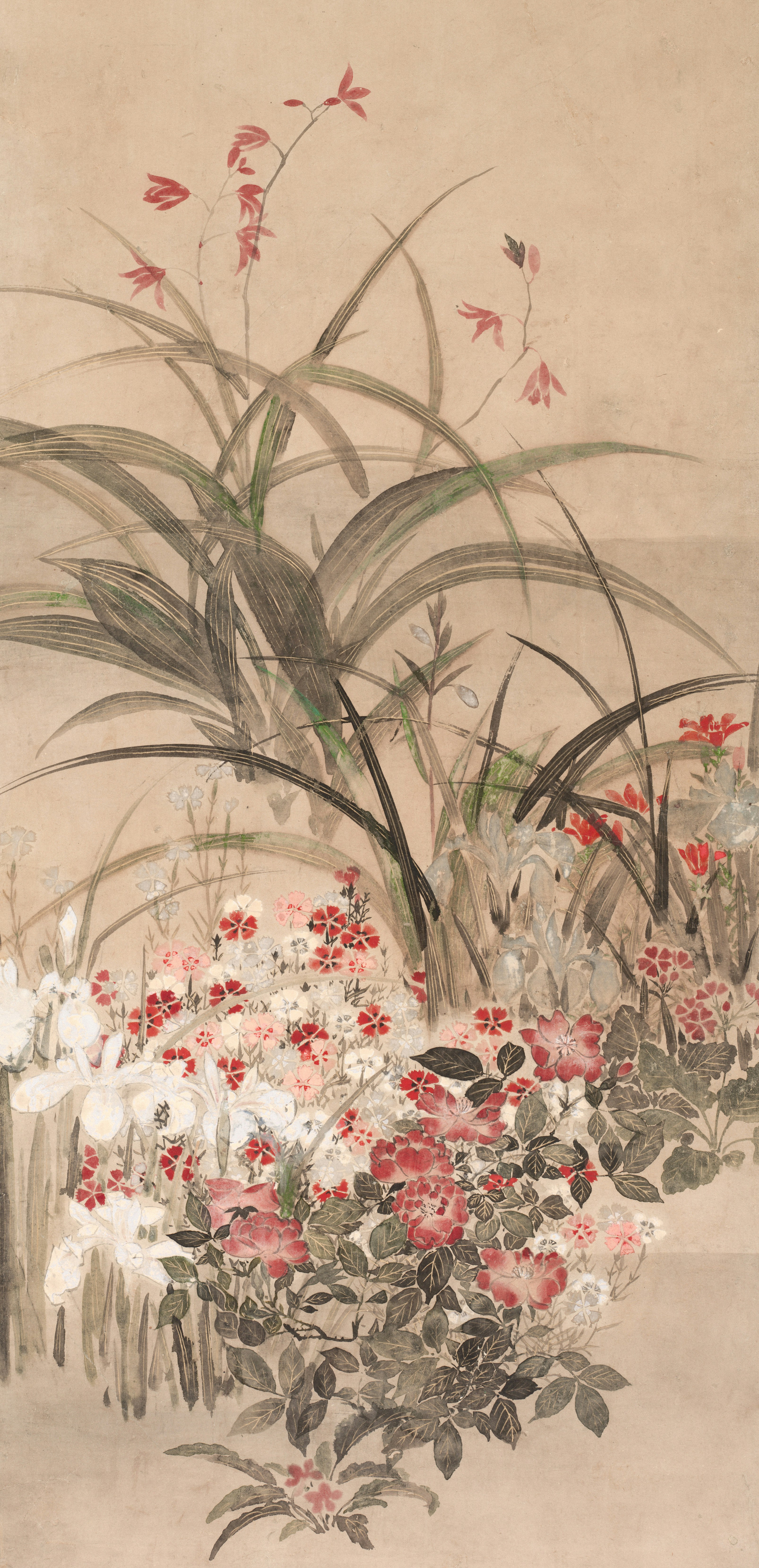Summer Flowers mid-1600s Kitagawa Sōsetsu 喜多川相説 (Japanese, active 1639–50) Japan, early Edo period (1615-1868) Hanging scroll; ink, color, and gold on paper Bequest of Maud Eells Corning 1992.383