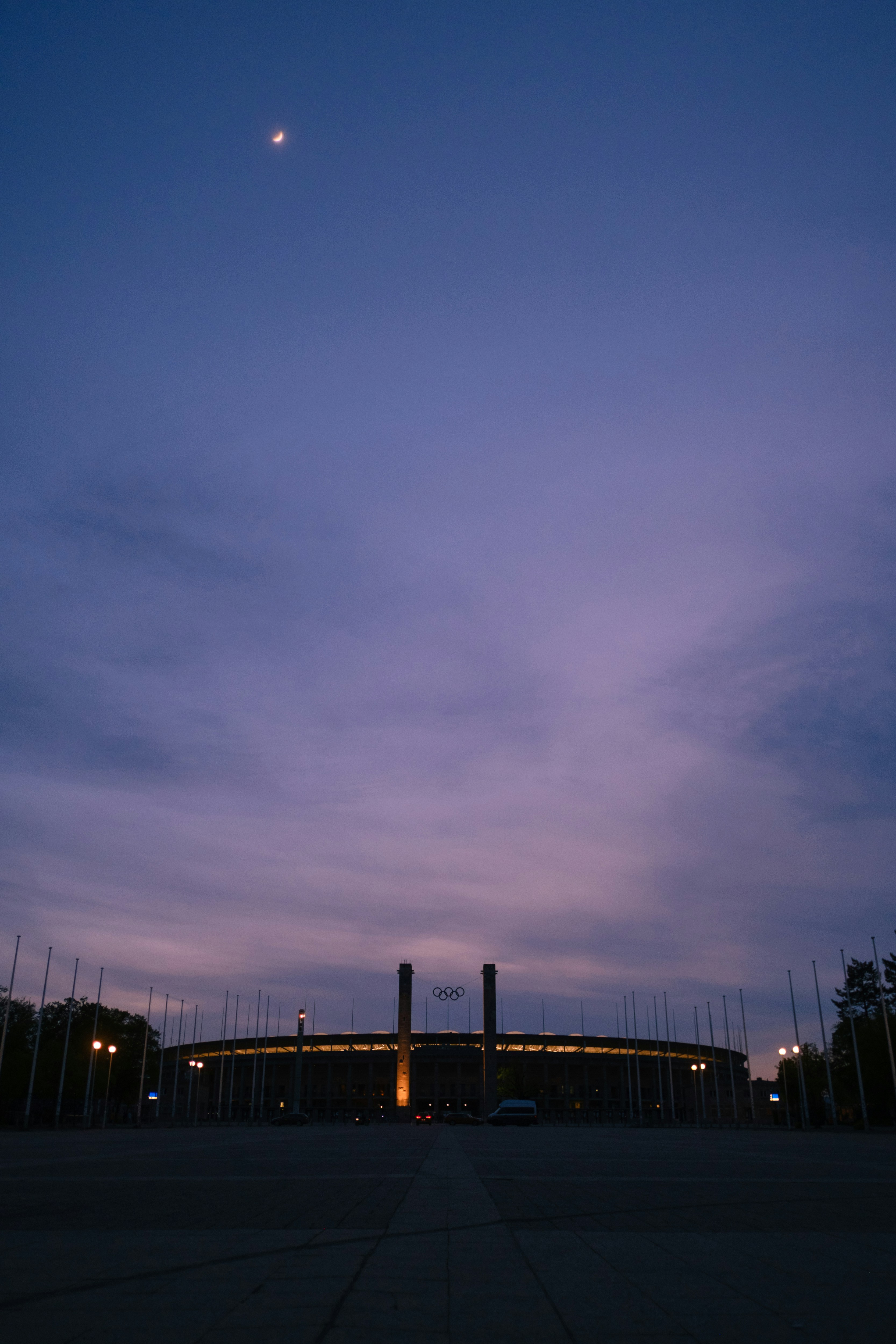 Moonlight Over the Olympic Stadium at Blue Hour