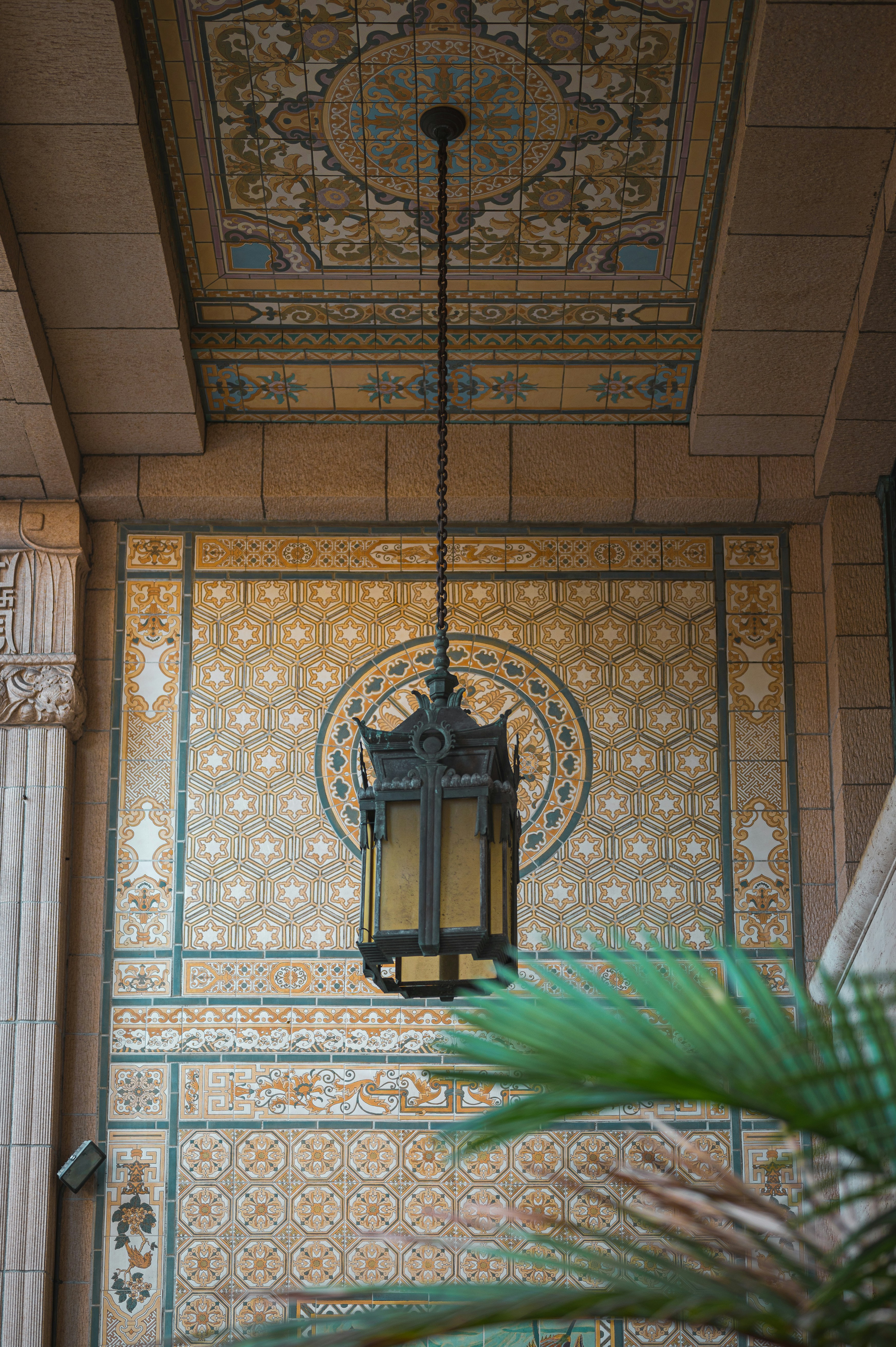 Hanging Lantern Amid Intricate Tilework